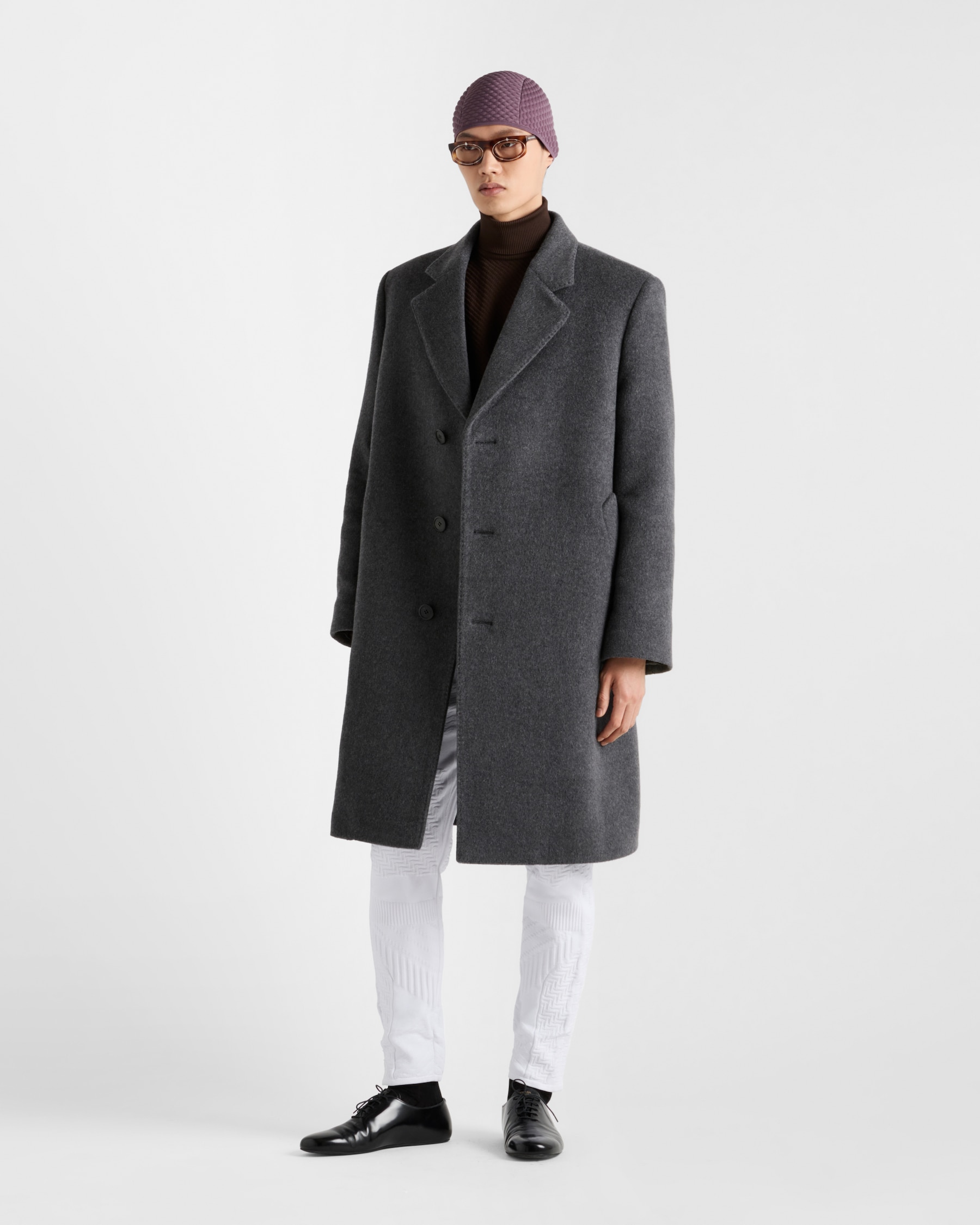Slate Gray Single-breasted Wool Coat | PRADA