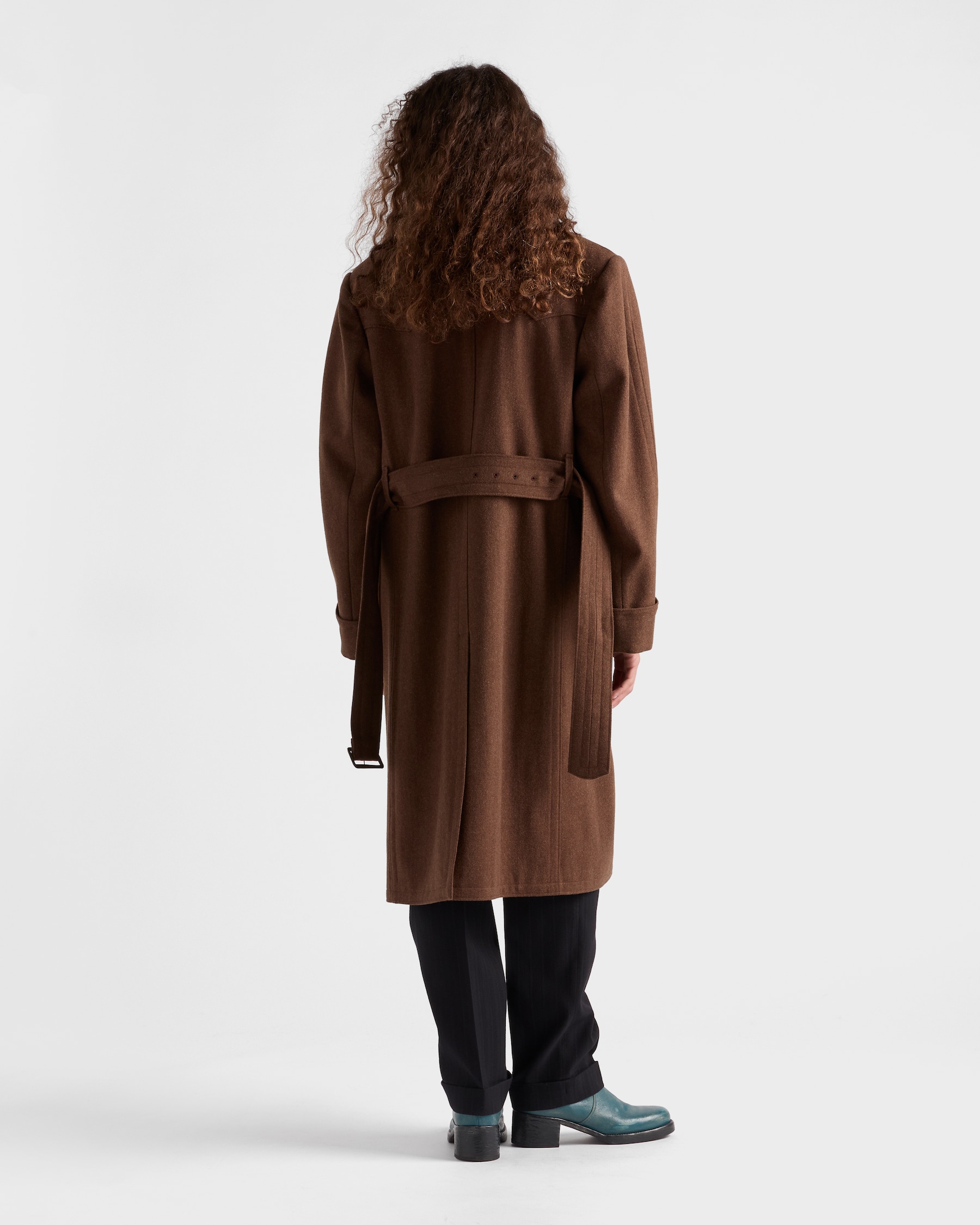 Tobacco Double-breasted Wool Coat | PRADA