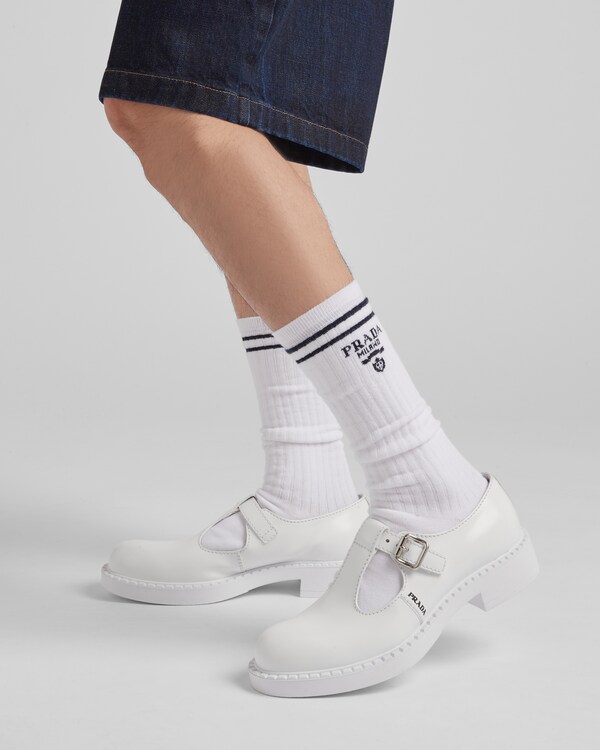 White/blue Cotton Ankle Socks | PRADA