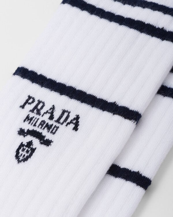White/blue Cotton Ankle Socks | PRADA