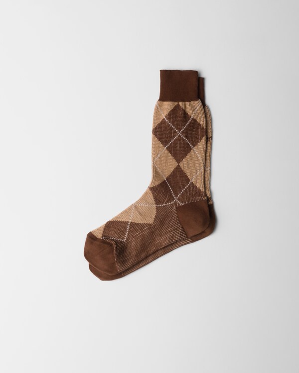 Tobacco Argyle Cotton Ankle Socks | PRADA