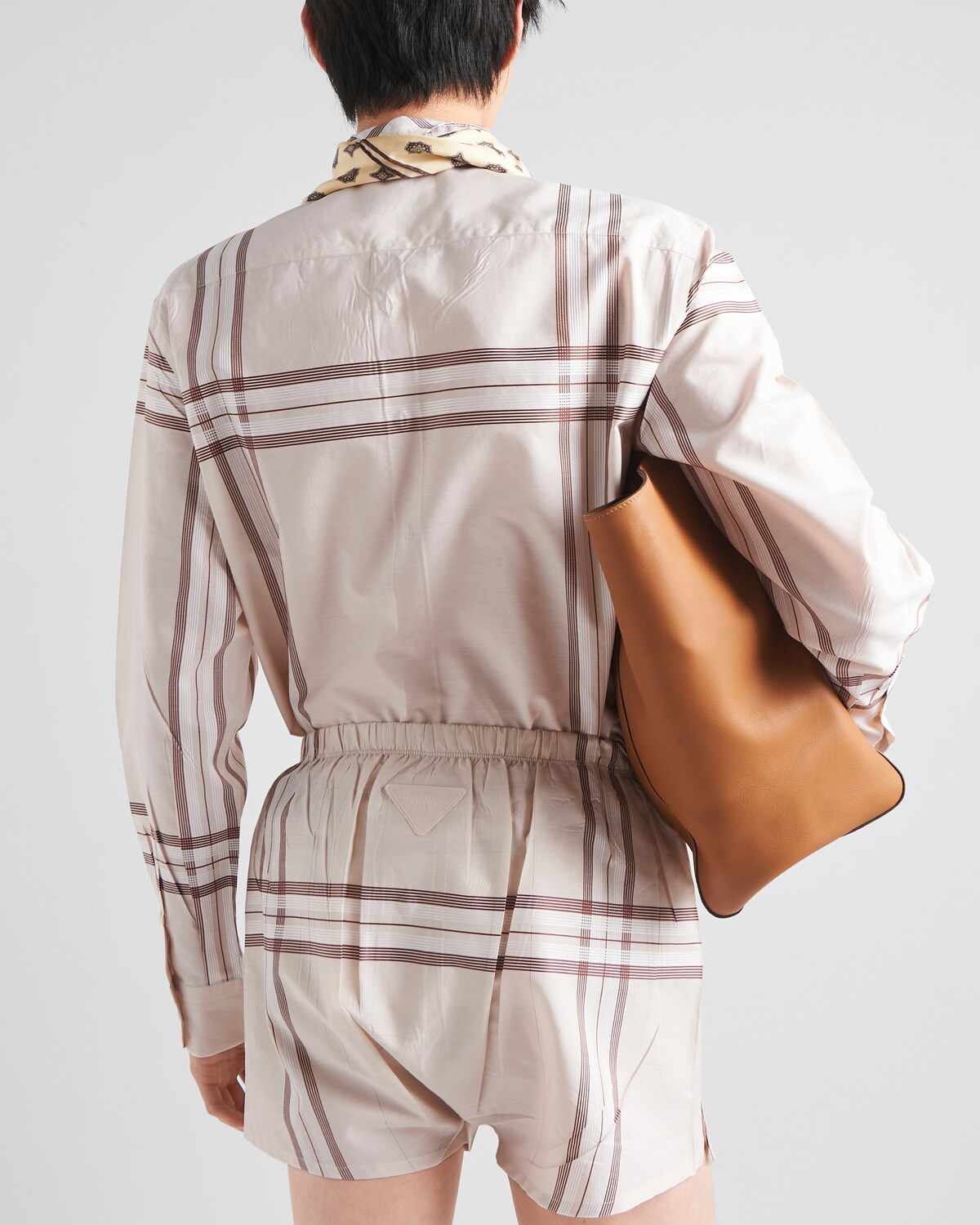 Sand/cocoa Brown Checked Cotton Shirt | PRADA