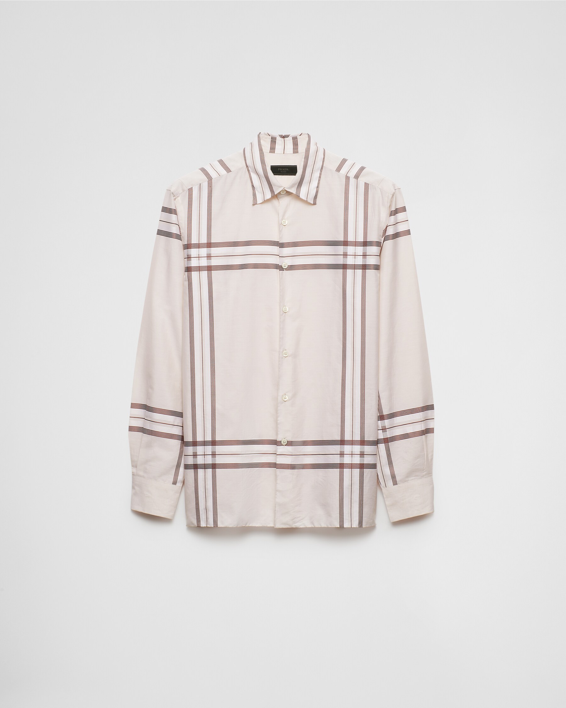 Sand/cocoa Brown Checked Cotton Shirt | PRADA