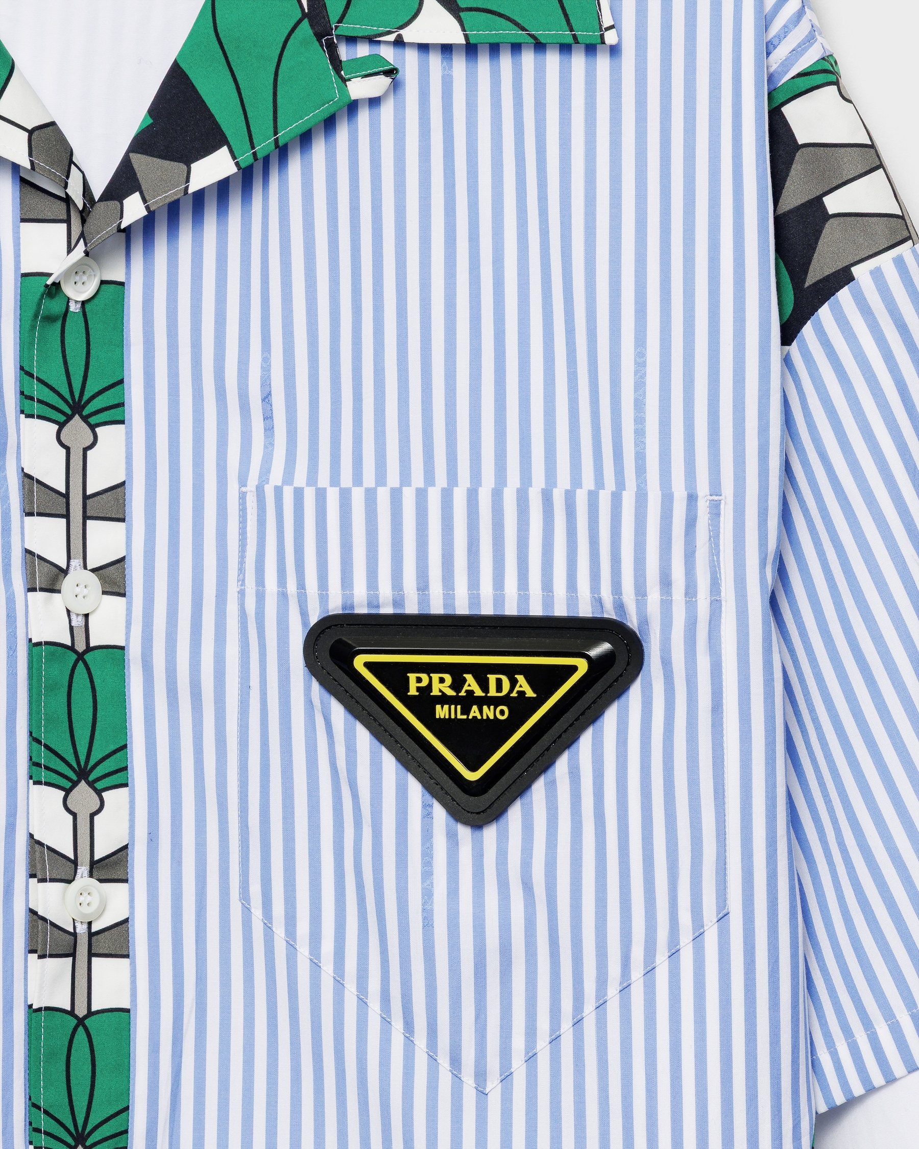 Light Blue/emerald Green Timecapsule Printed Cotton Shirt | PRADA ...