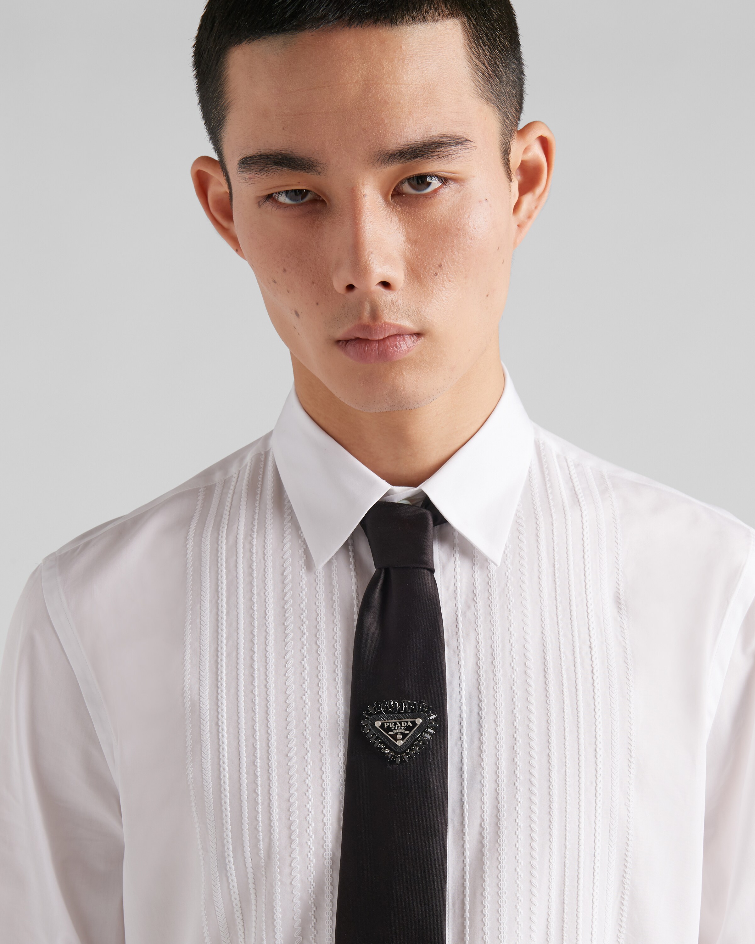 Black Embroidered satin tie | Prada