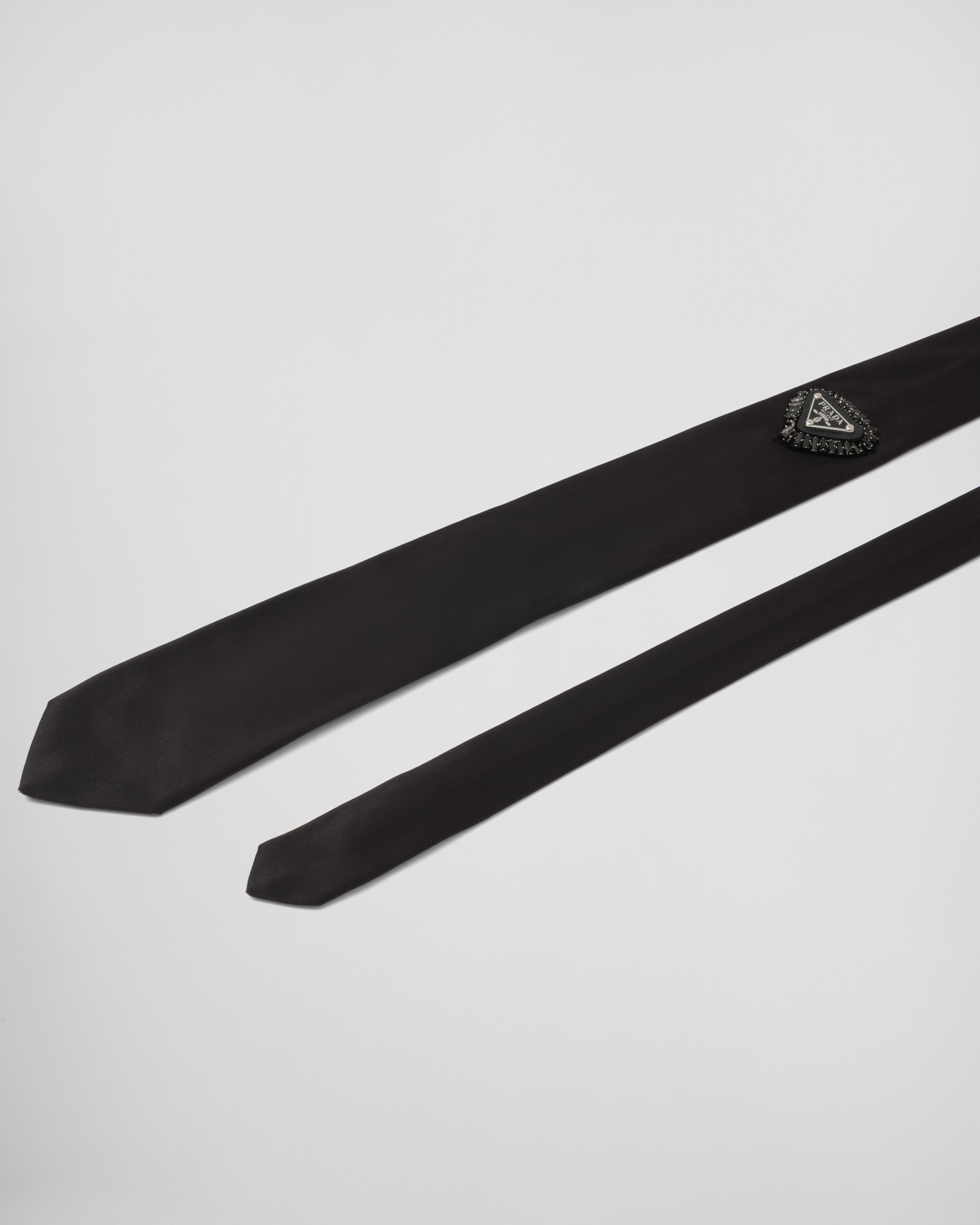 Black Embroidered satin tie | Prada
