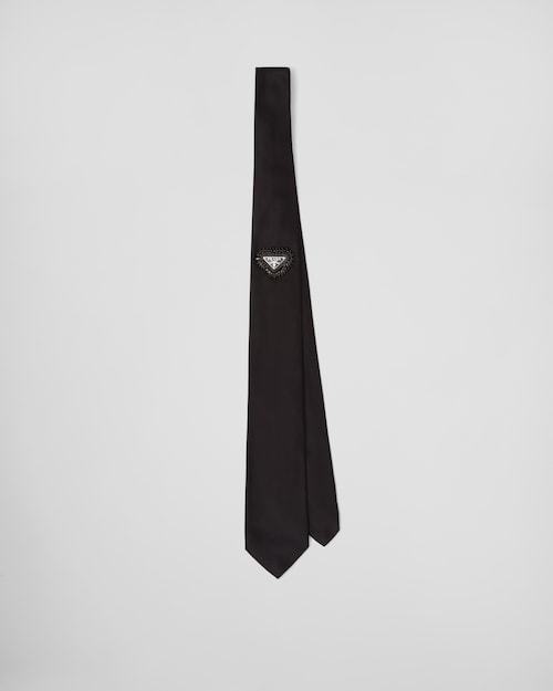 Black Embroidered satin tie | Prada