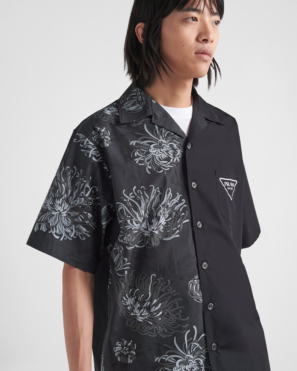 Grey Double Match Cotton Shirt | PRADA