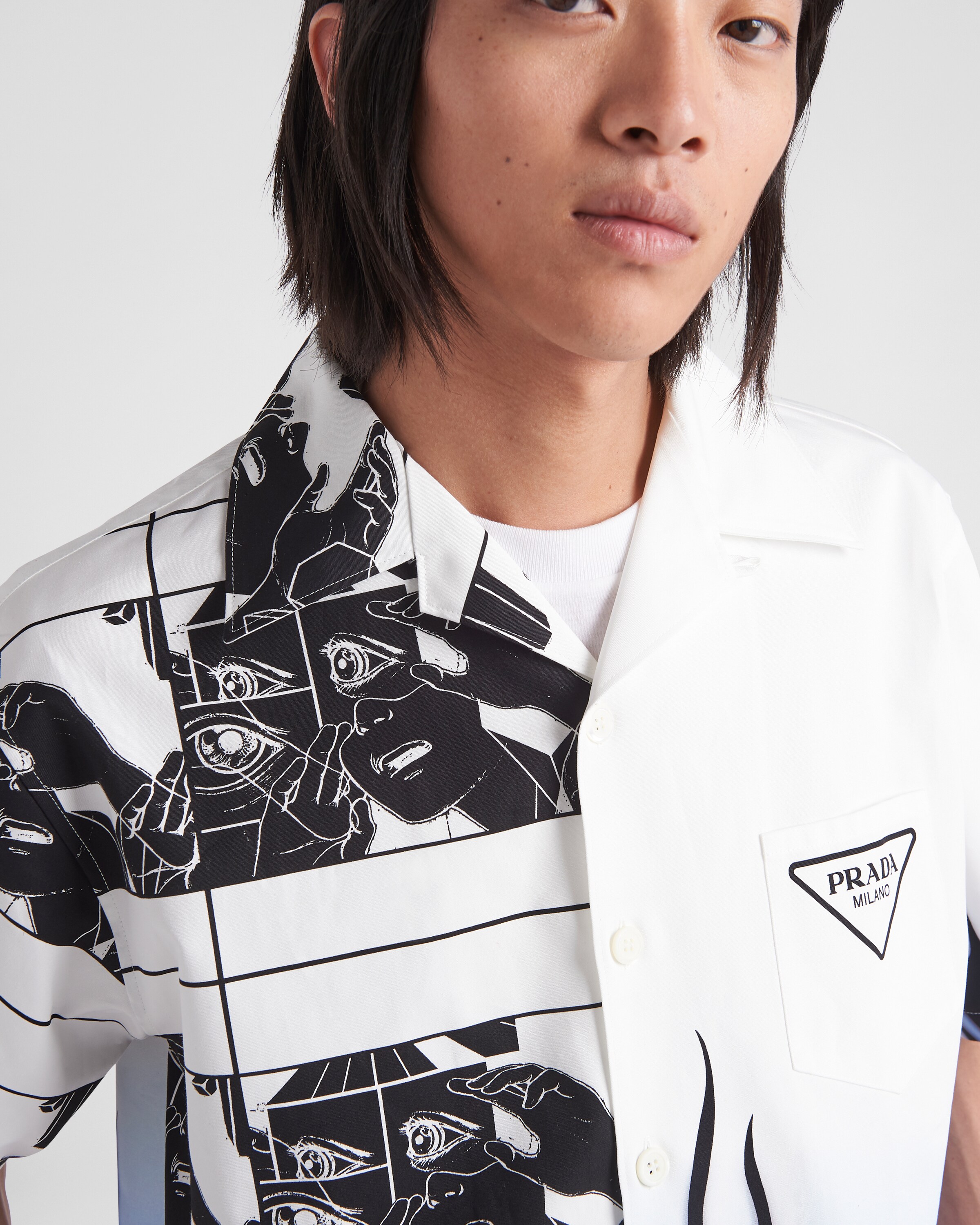 Camisa de algodón pesado Double Match Negro | Prada