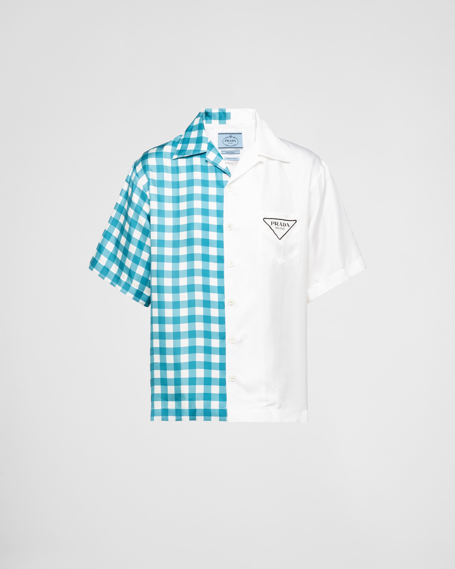 White/turquoise Double Match Silk Twill Shirt | PRADA