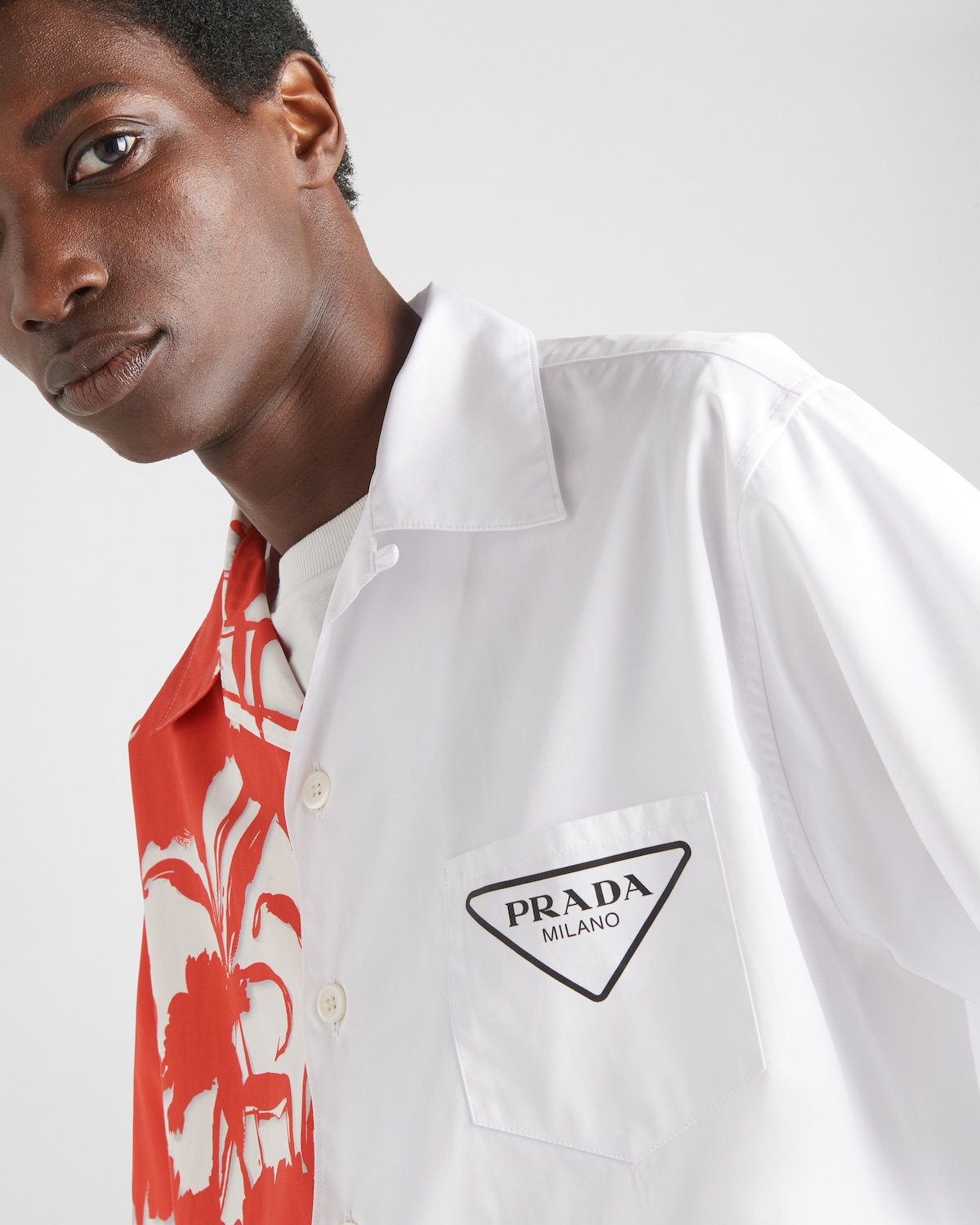 Lacquer Red Double Match Cotton Shirt | PRADA