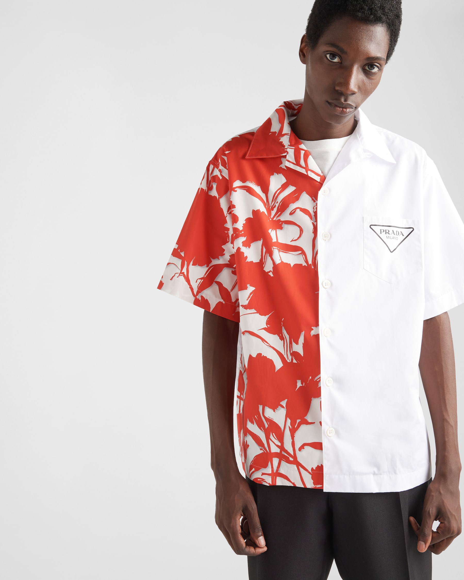 Lacquer Red Double Match Cotton Shirt | PRADA