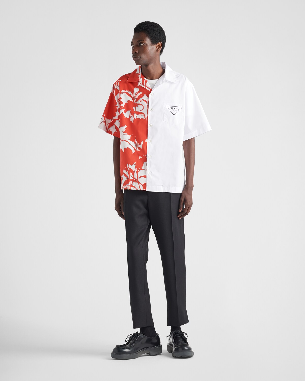 Lacquer Red Double Match Cotton Shirt | PRADA