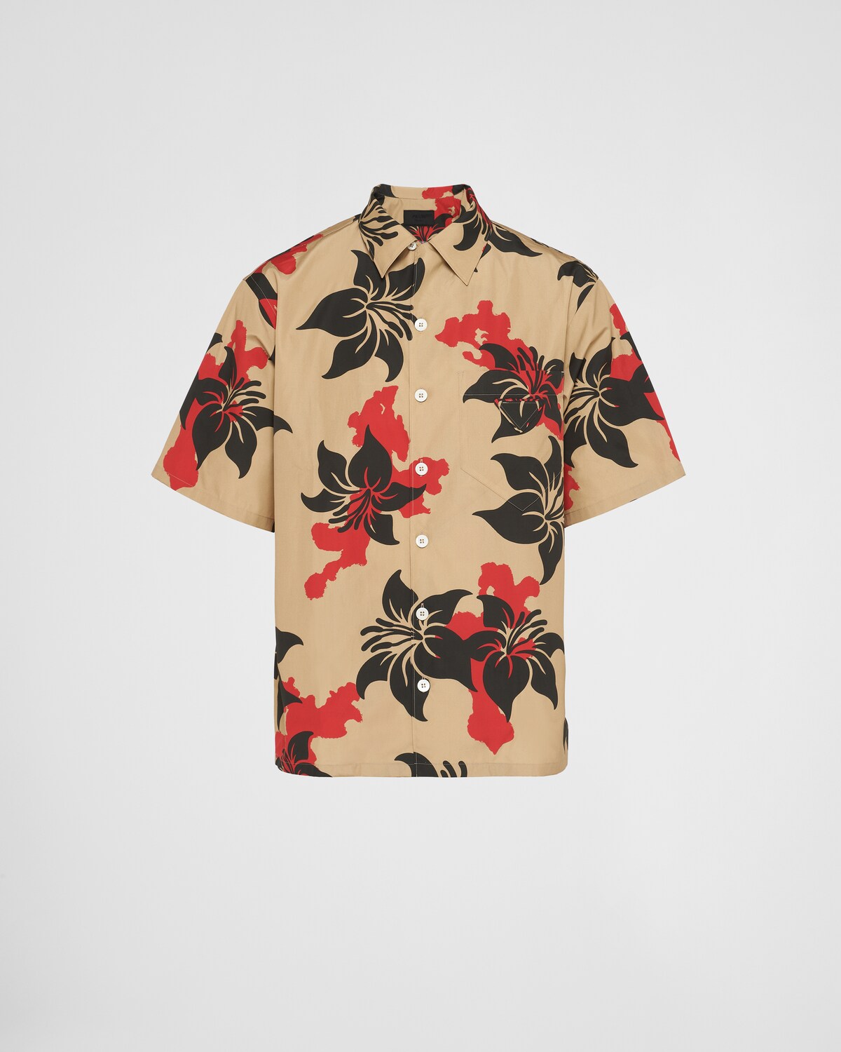 Khaki/red Short-sleeved Cotton Shirt | PRADA