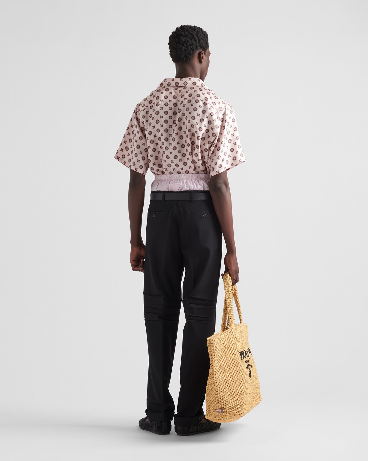 Alabaster Pink Short-sleeved Printed Silk Shirt | PRADA