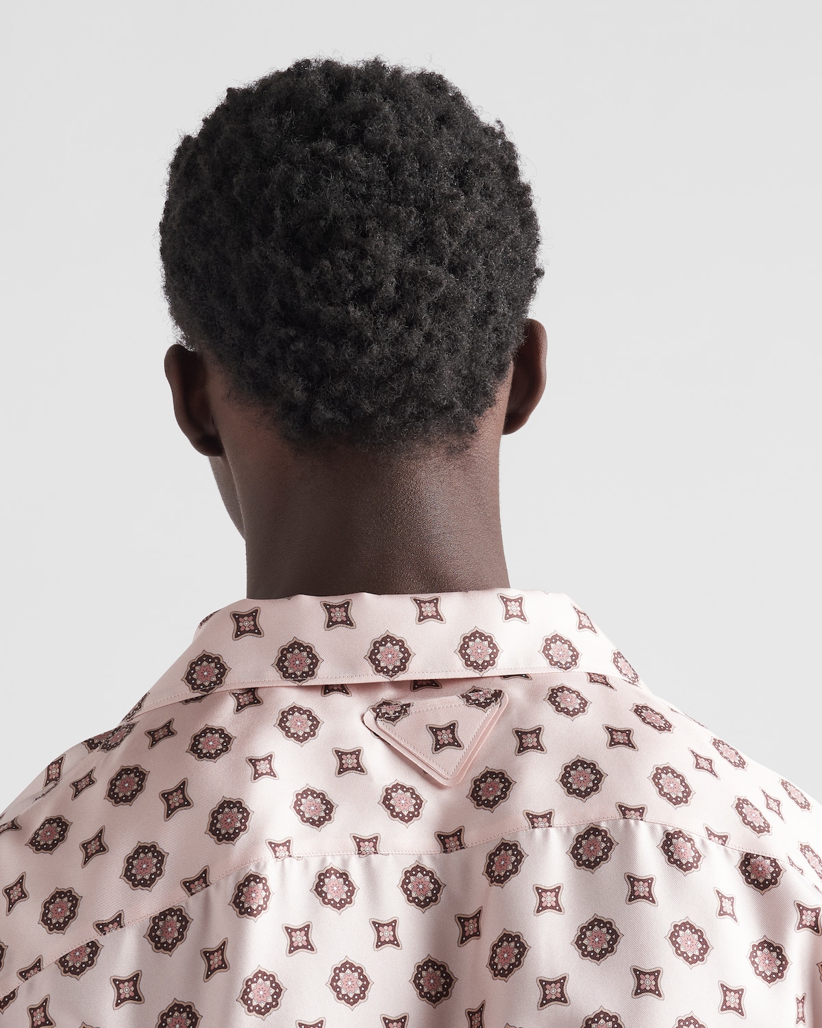 Alabaster Pink Short-sleeved Printed Silk Shirt | PRADA