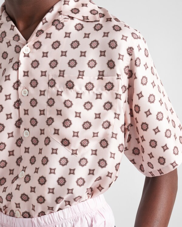 Alabaster Pink Short-sleeved Printed Silk Shirt | PRADA