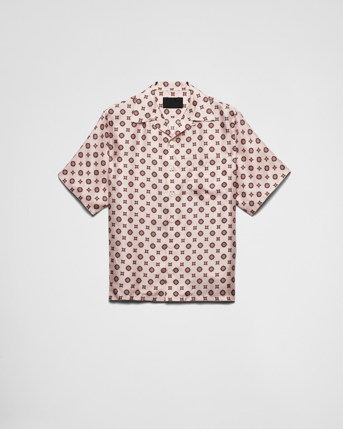 Alabaster Pink Short-sleeved Printed Silk Shirt | PRADA