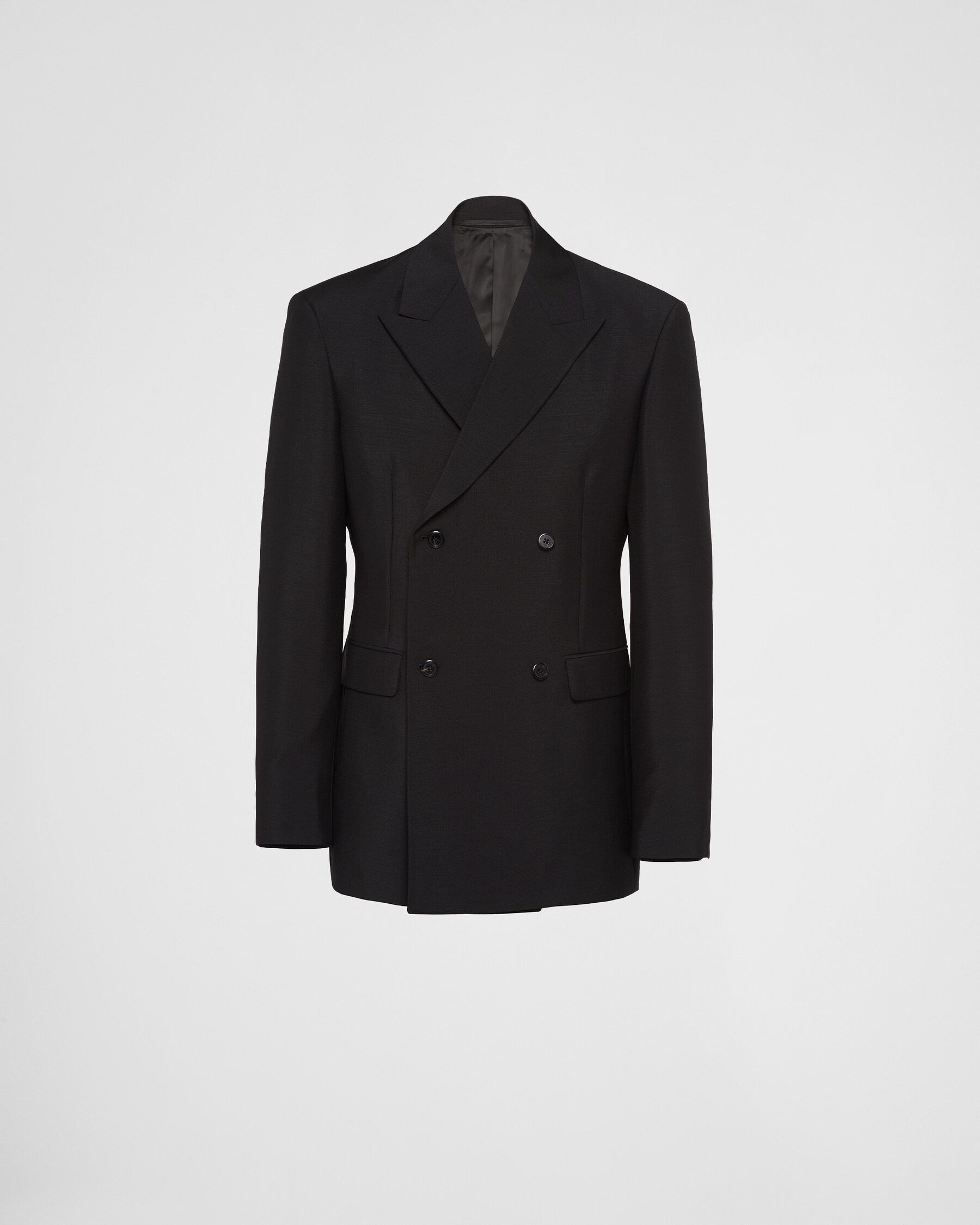 Black Double-breasted Mohair Wool Jacket | PRADA