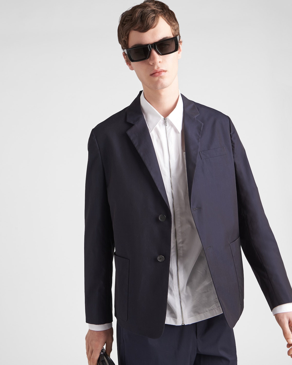 Navy Single-breasted Cotton Jacket | PRADA
