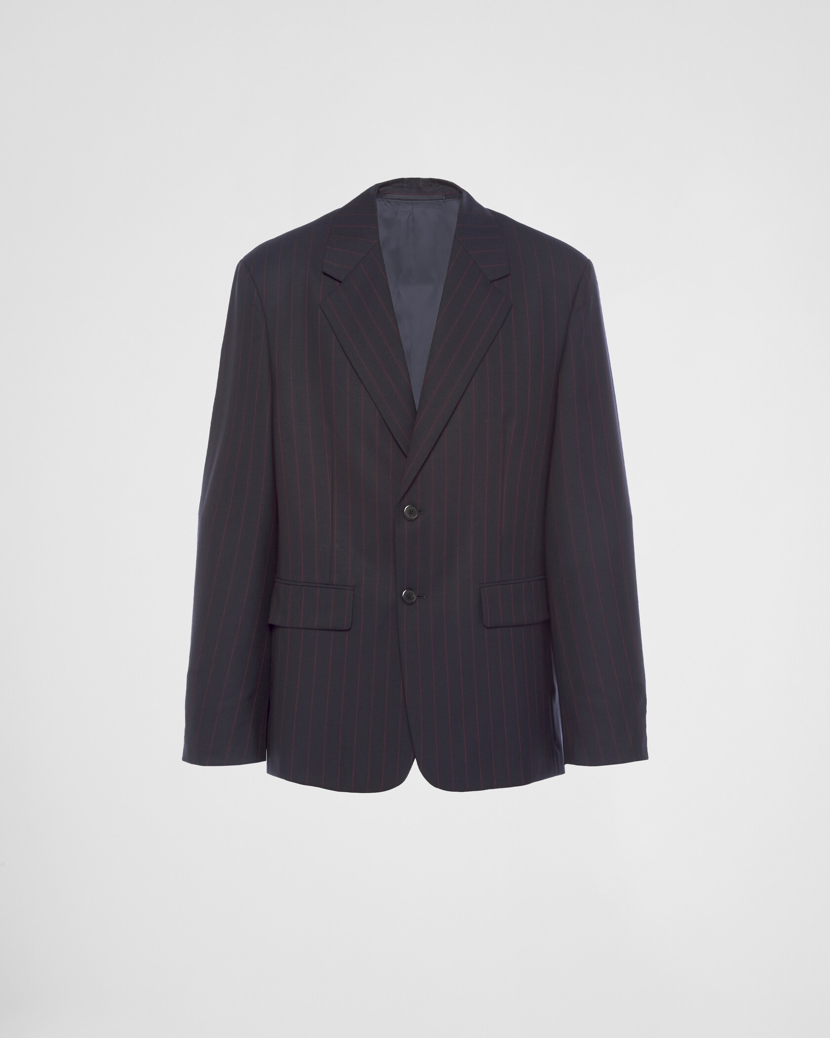Navy Single-breasted Pinstripe Wool Jacket | PRADA