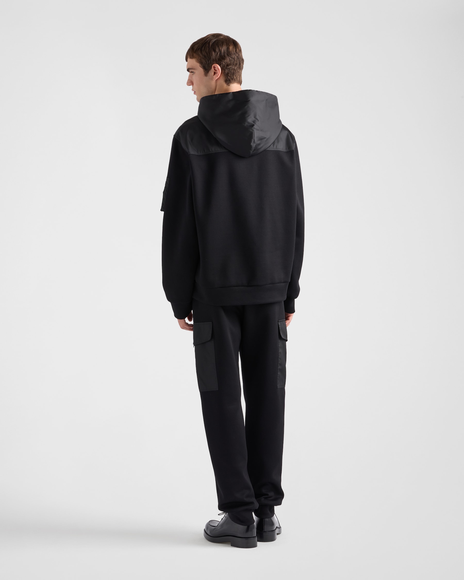Black/black Cotton Fleece And Re-nylon Hoodie | PRADA