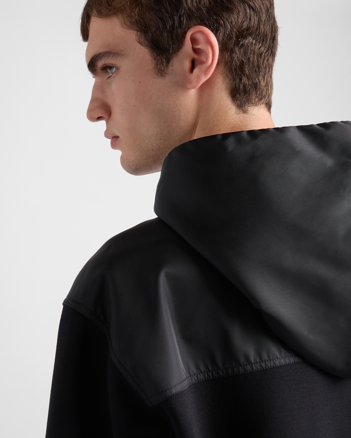 Black/black Cotton Fleece And Re-nylon Hoodie | PRADA