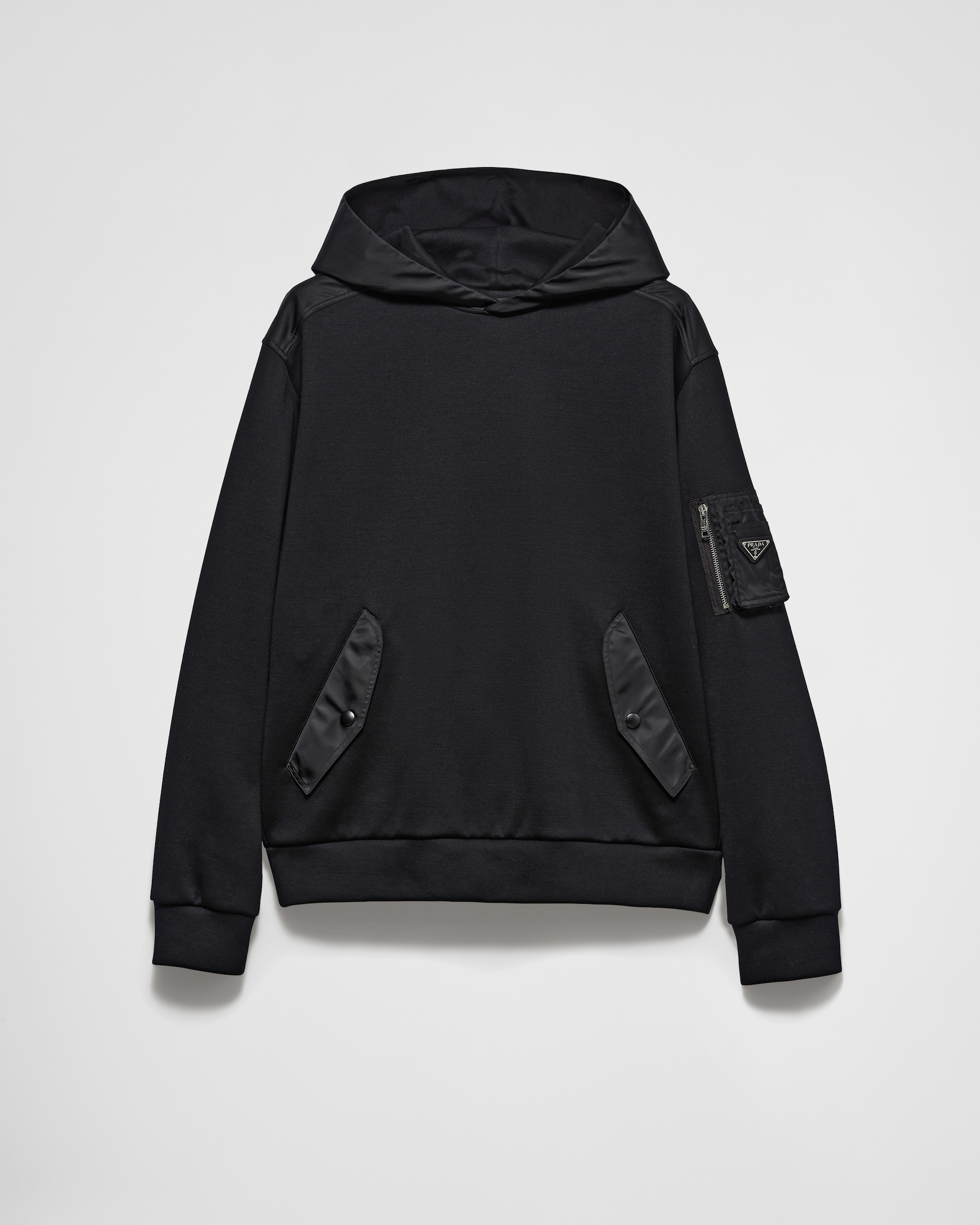 Black/black Cotton Fleece And Re-nylon Hoodie | PRADA