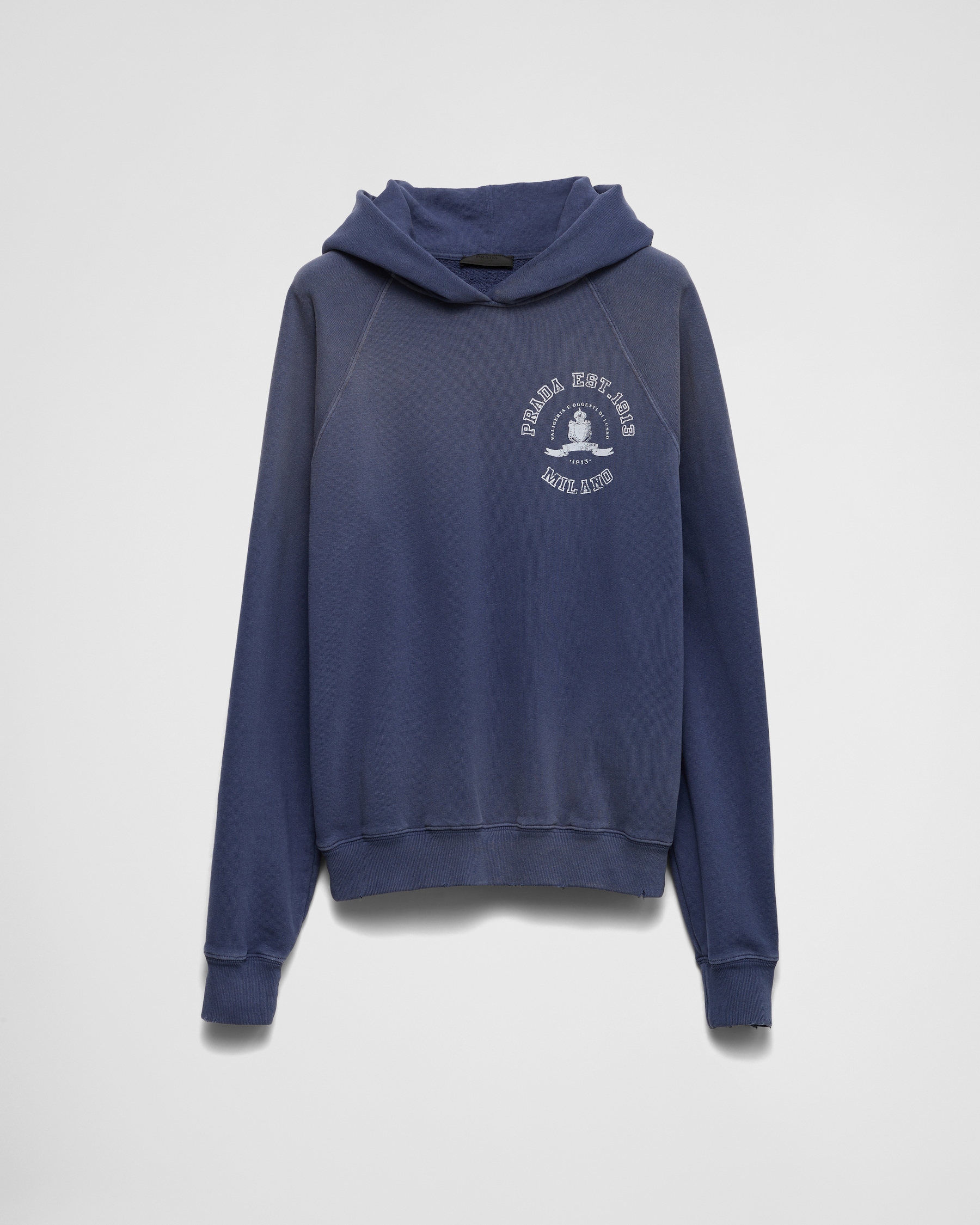 Navy Printed Cotton Fleece Hoodie | PRADA