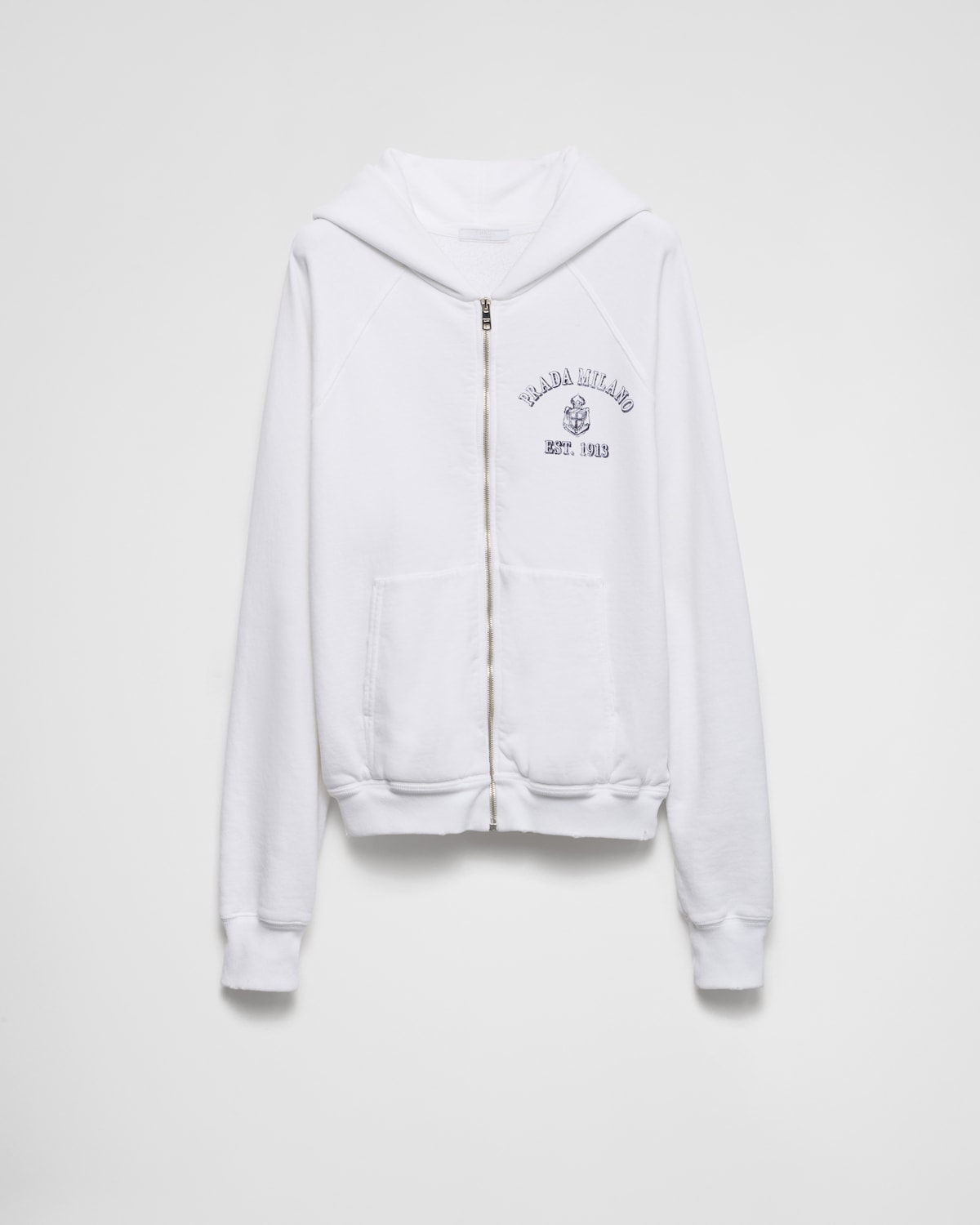 White/blue Cotton Fleece Hoodie | PRADA