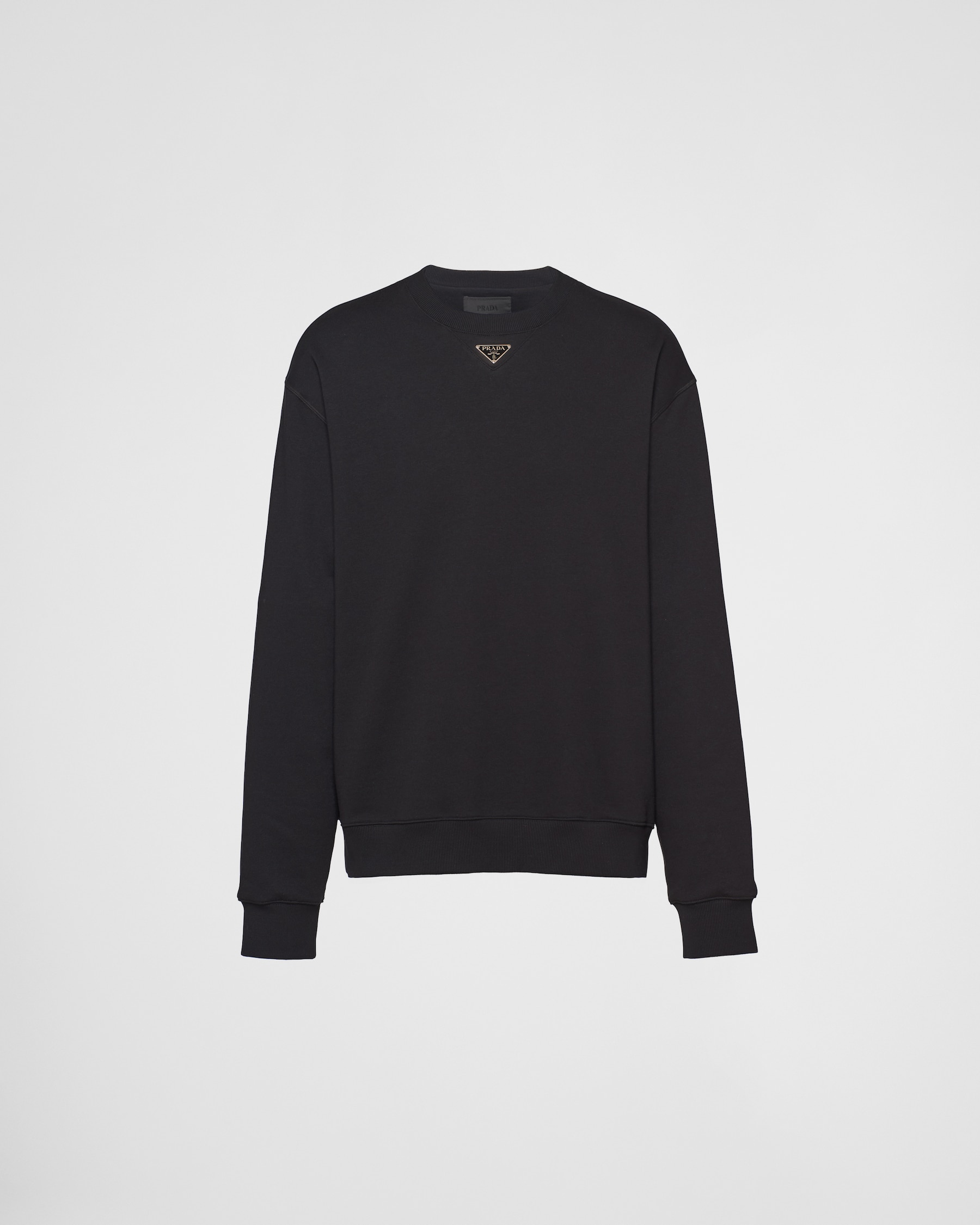 Black Oversized Cotton Sweatshirt With Triangle Logo | PRADA