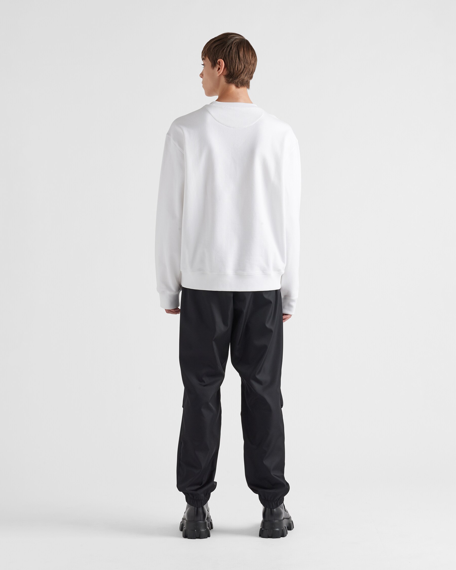 White Oversized Cotton Sweatshirt With Triangle Logo | PRADA