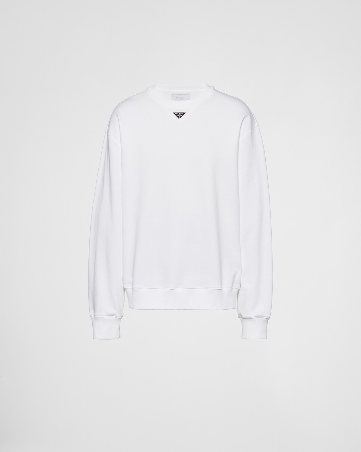 White Oversized Cotton Sweatshirt With Triangle Logo | PRADA