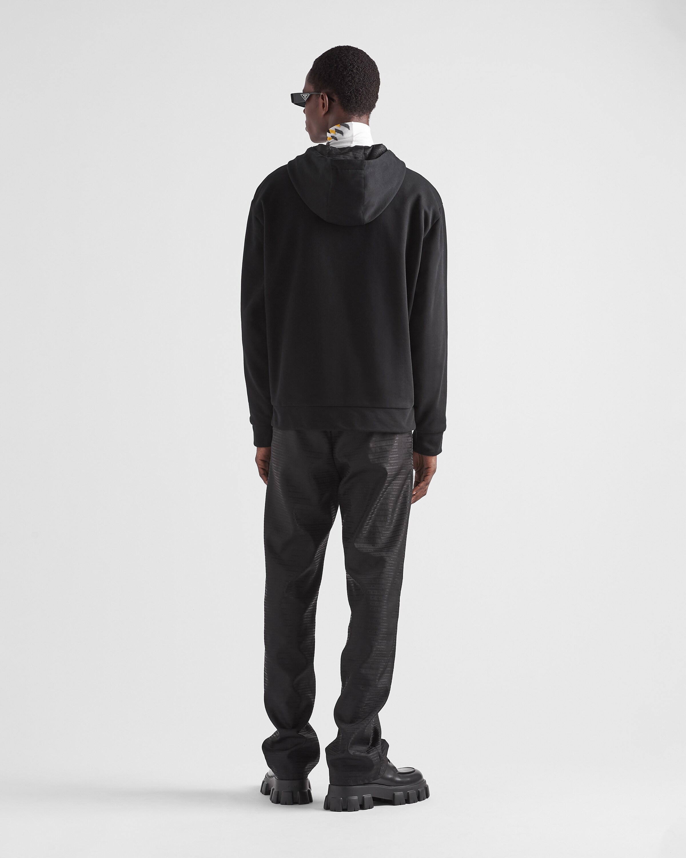 Black/black Reversible Cotton Fleece And Re-nylon Hoodie Jacket | PRADA