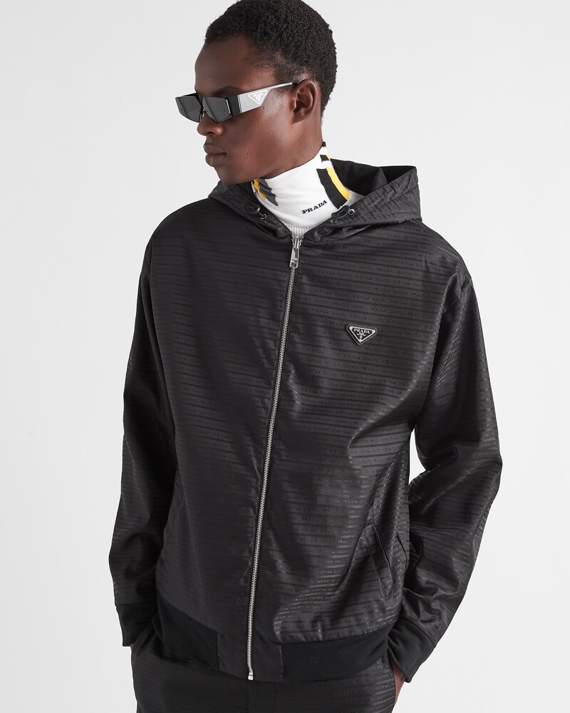 Black/black Reversible Cotton Fleece And Re-nylon Hoodie Jacket | PRADA
