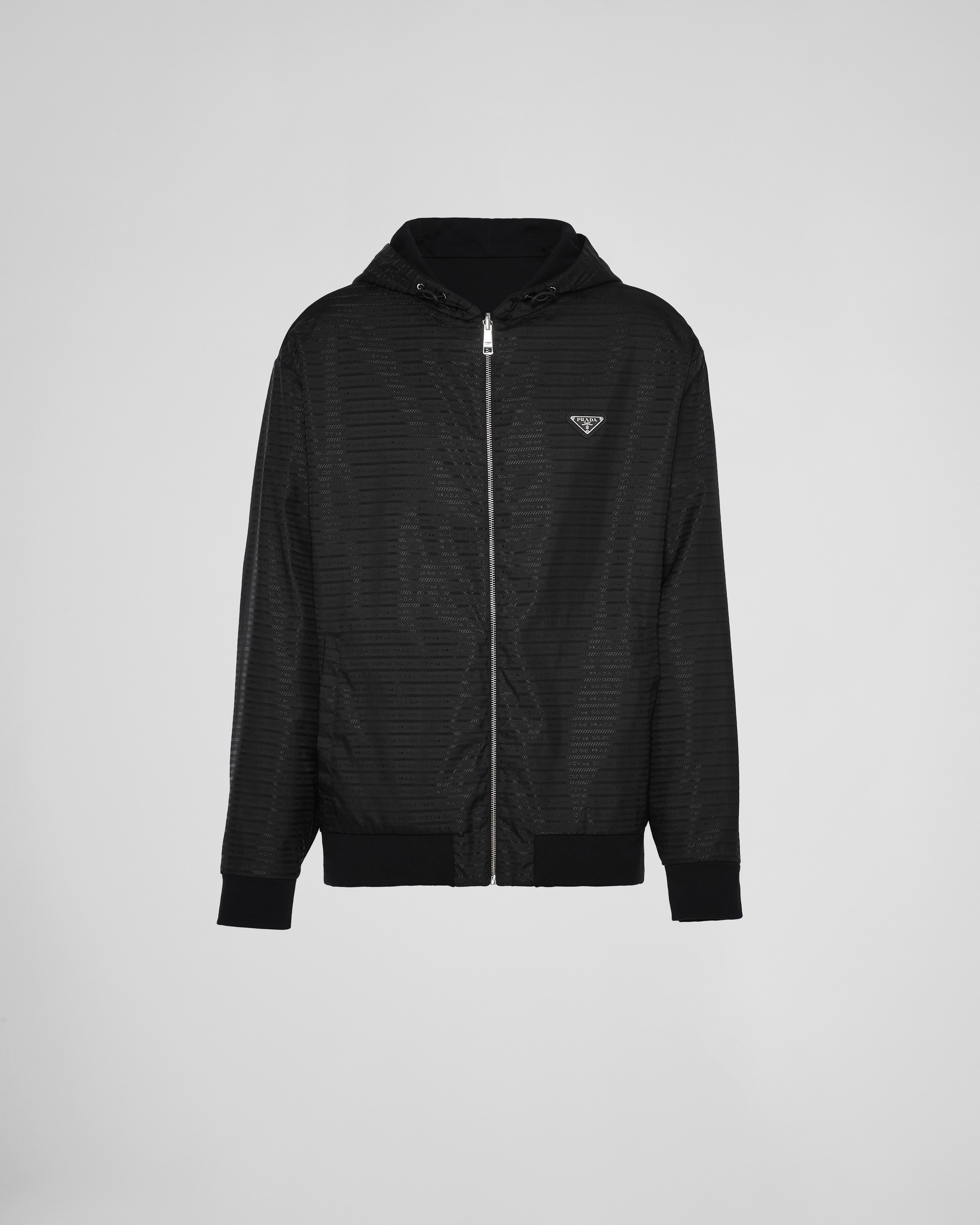 Black/black Reversible Cotton Fleece And Re-nylon Hoodie Jacket | PRADA