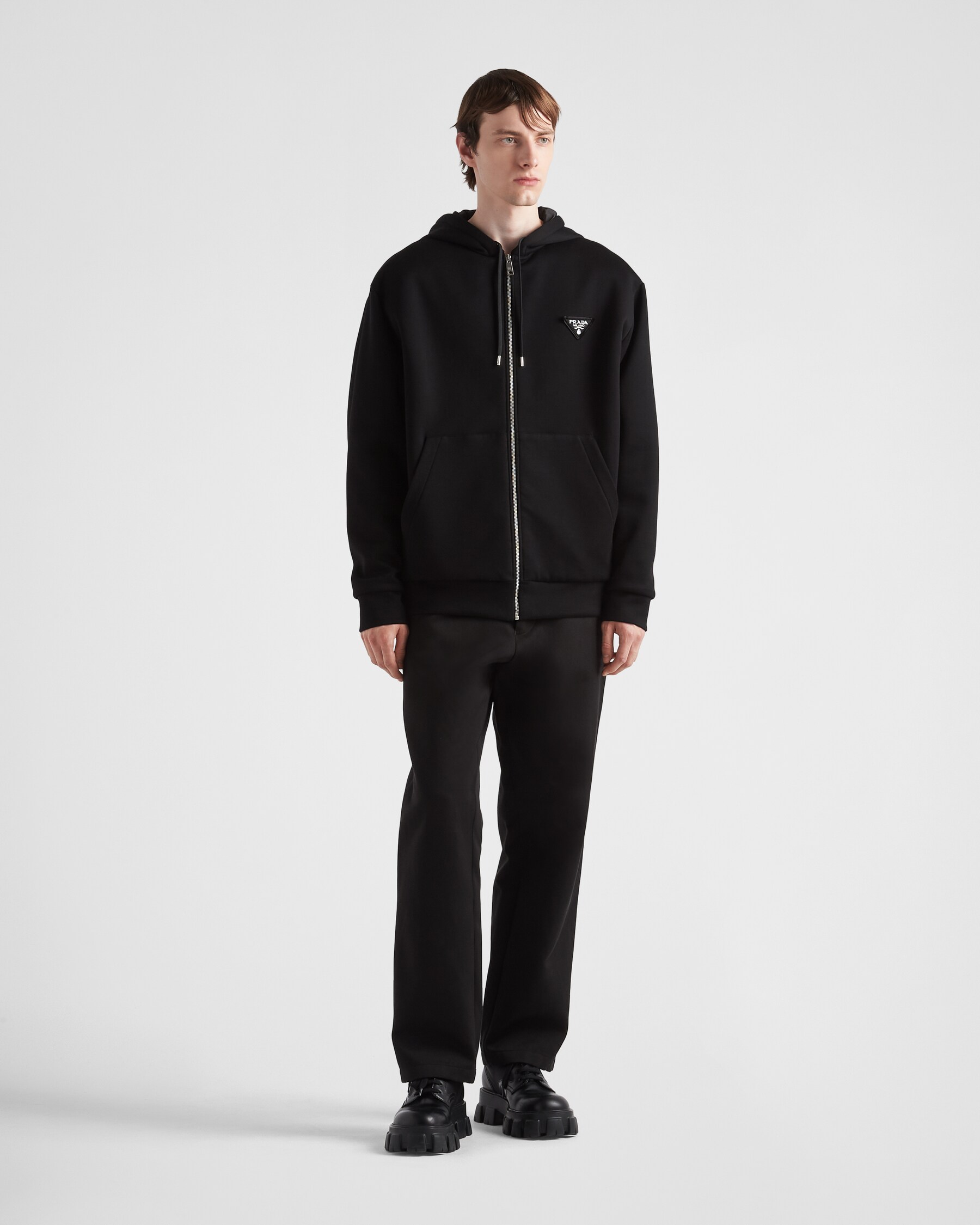 Black Cotton Fleece Hoodie | PRADA