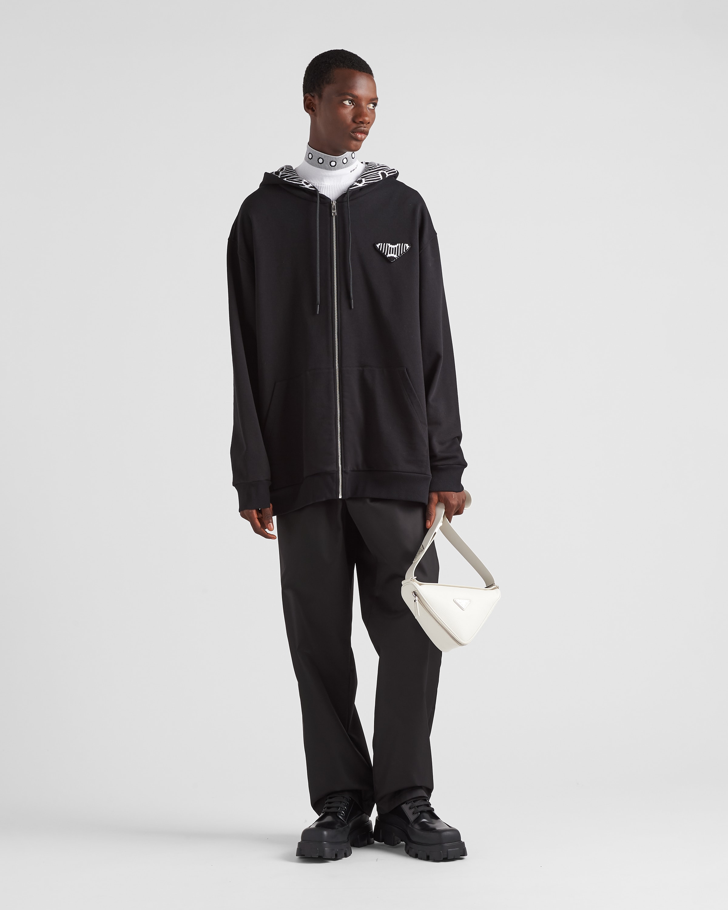 Black Hooded Cotton Sweatshirt | PRADA