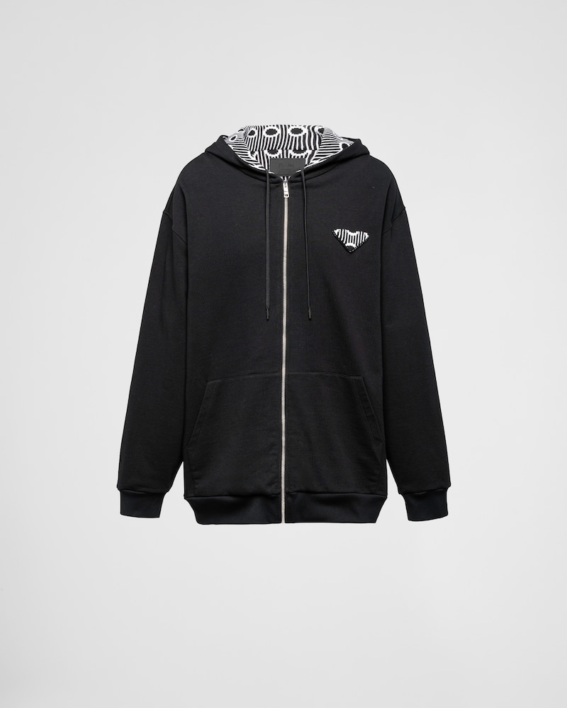 Black Hooded Cotton Sweatshirt | PRADA