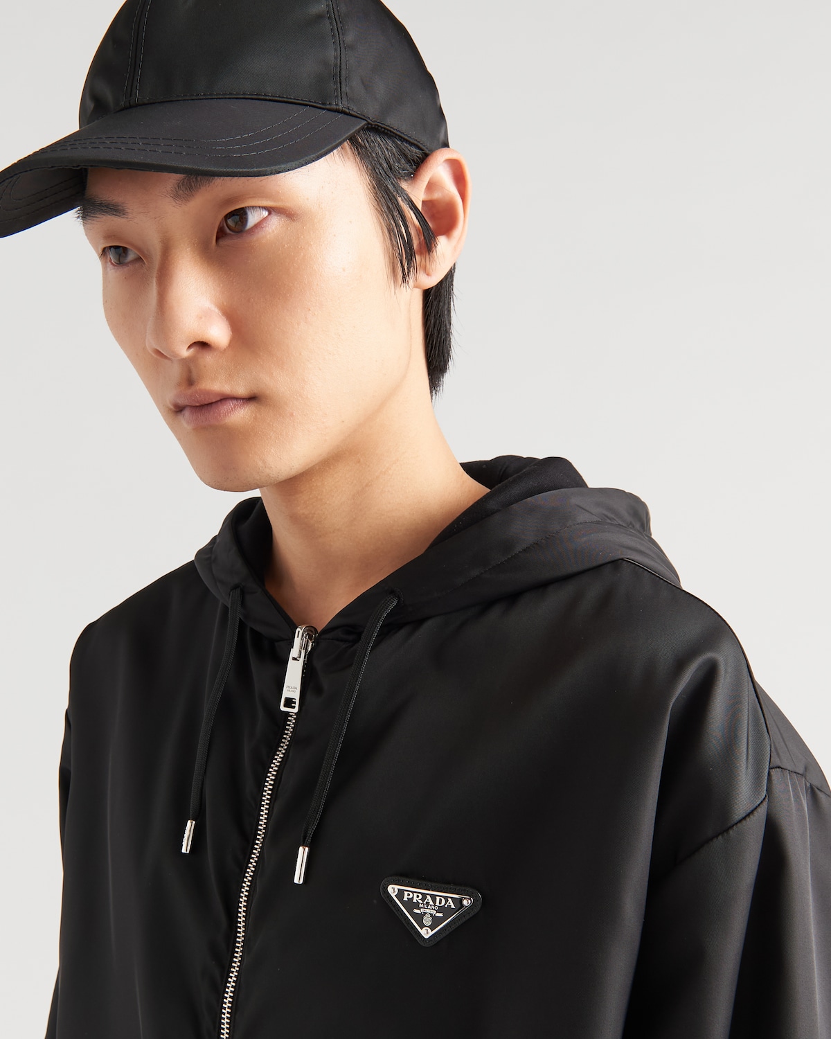 Black/black Reversible Cotton Fleece And Re-nylon Hoodie | PRADA