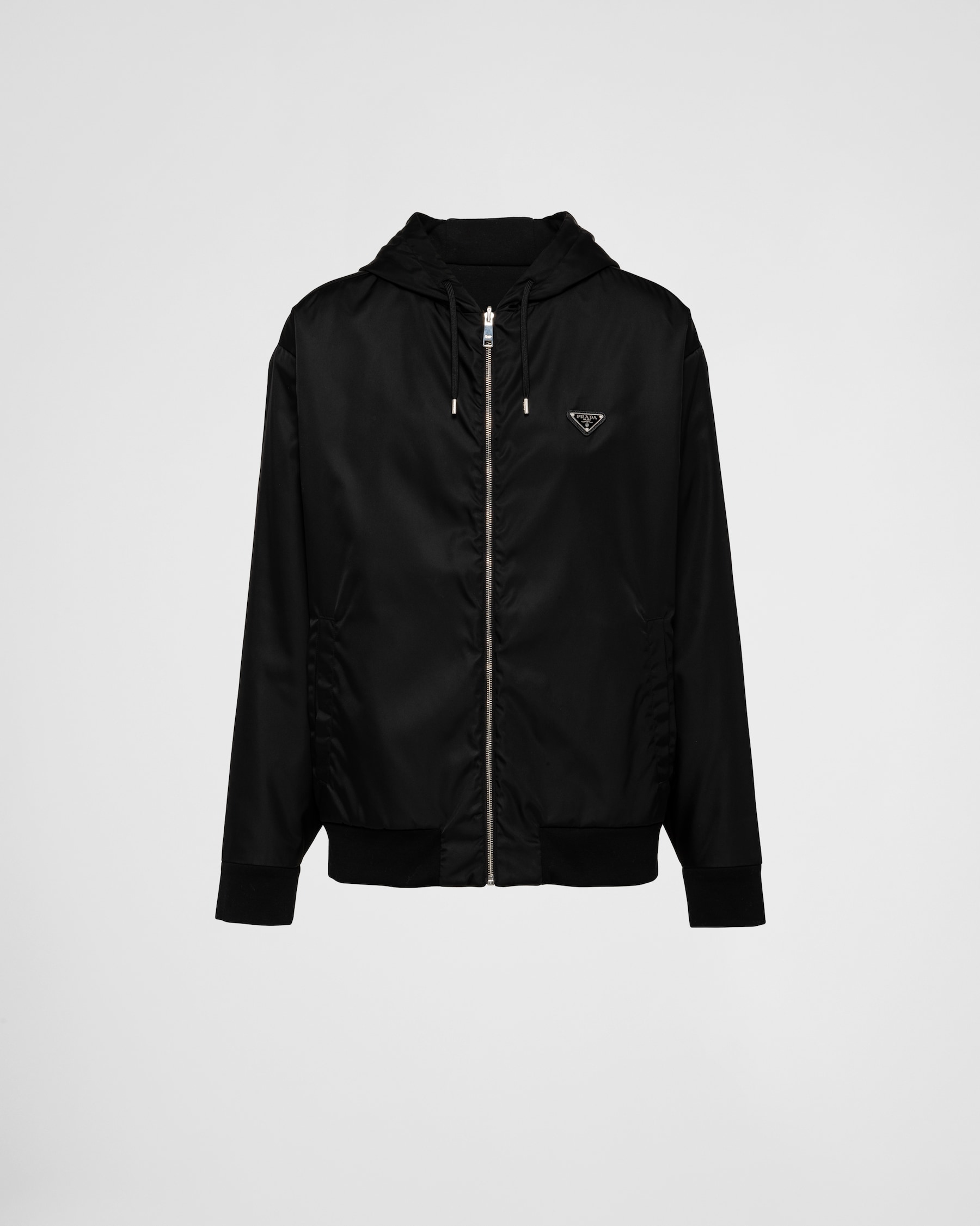 Black/black Reversible Cotton Fleece And Re-nylon Hoodie | PRADA