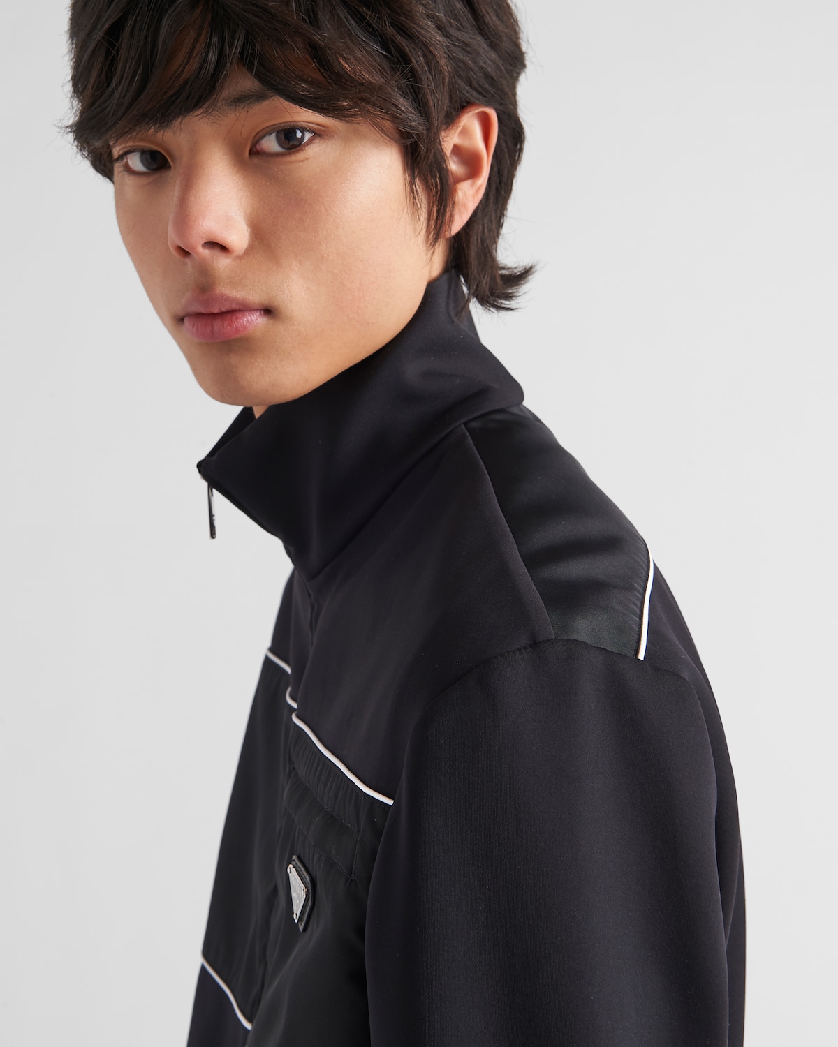 Black/white Sweatshirt With Re-nylon Details | PRADA - United States