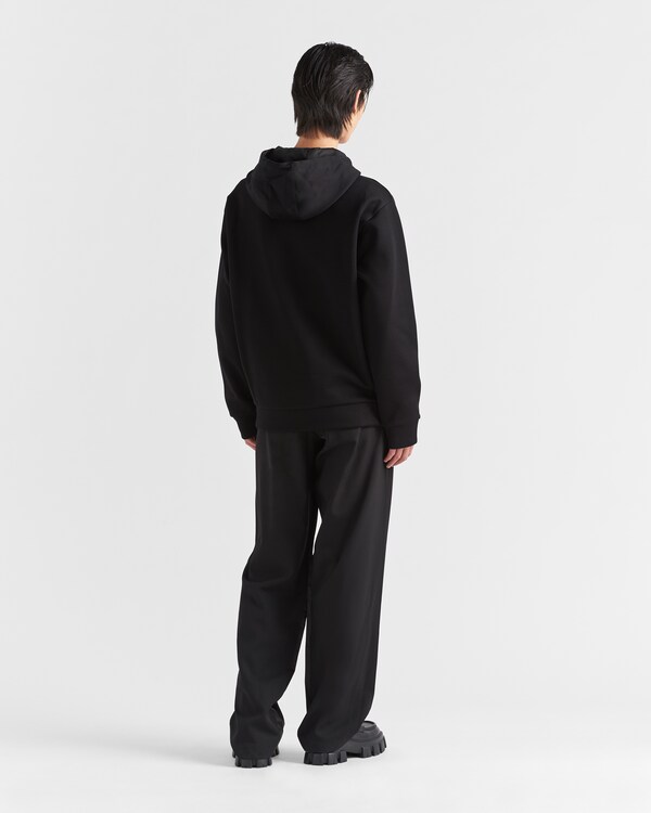 黑色 科技平纹针织抓绒连帽卫衣 Prada