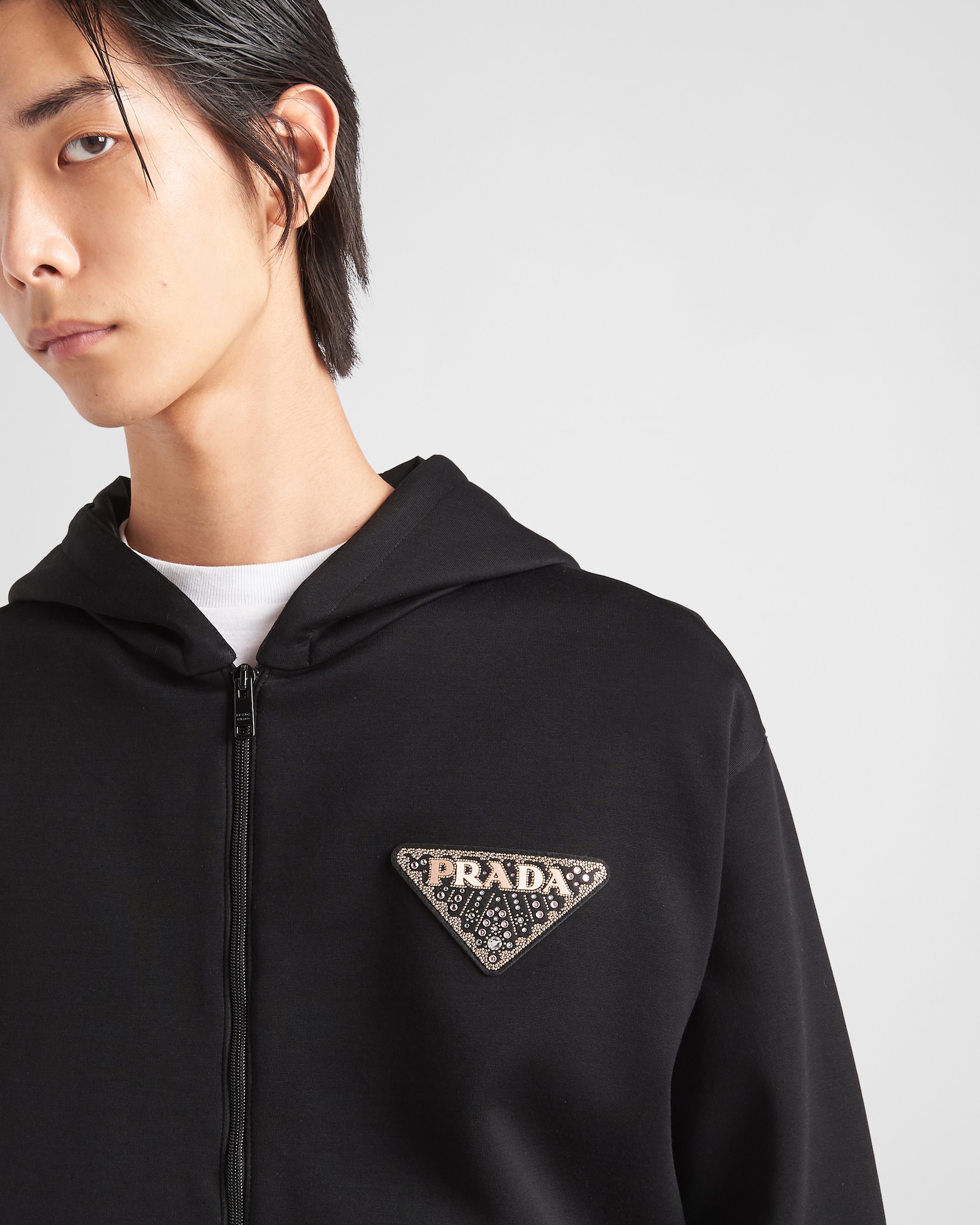 Black Technical Fabric And Re-nylon Hoodie | PRADA