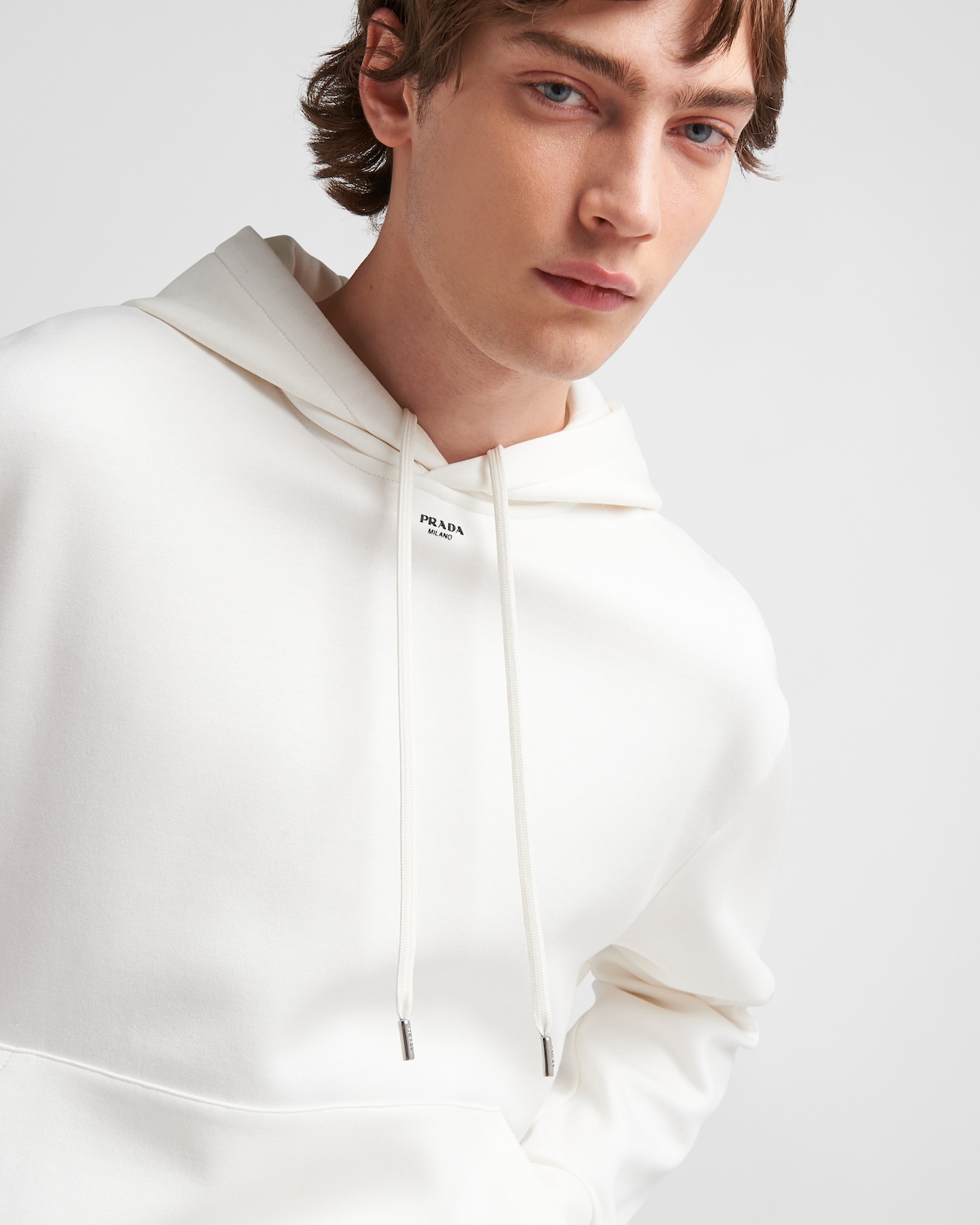 White Technical Cotton Hoodie | PRADA