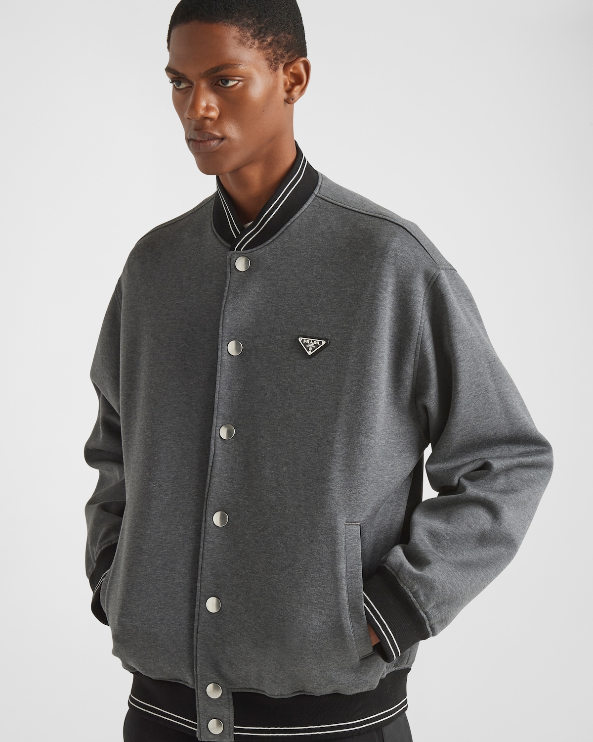 Black/slate Gray Reversible Re-nylon And Cotton Fleece Bomber Jacket ...