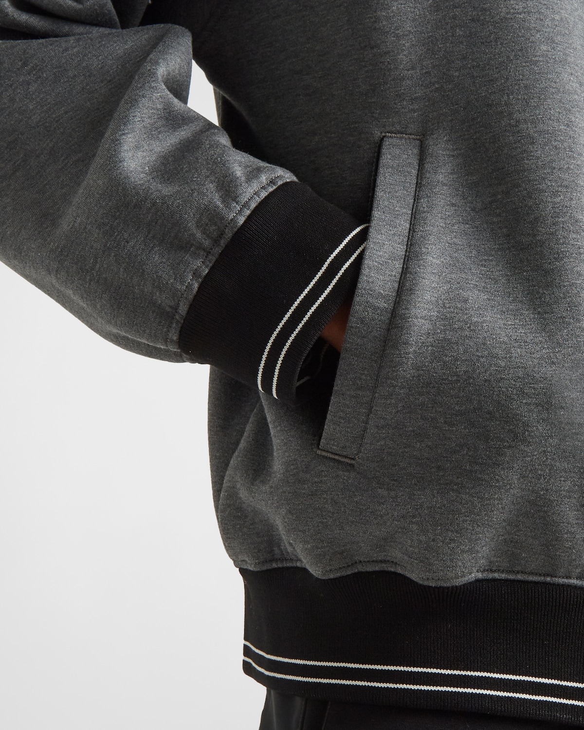 Black/slate Gray Reversible Re-nylon And Cotton Fleece Bomber Jacket ...