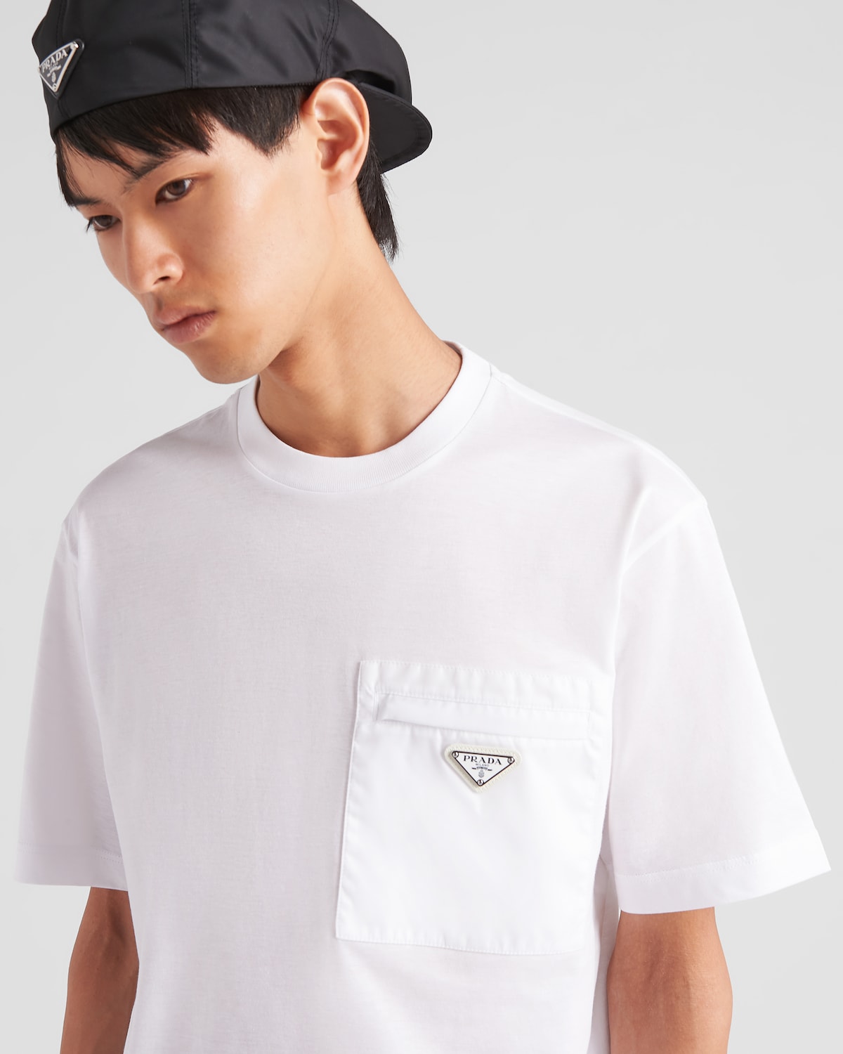 White Re-nylon And Jersey T-shirt | PRADA