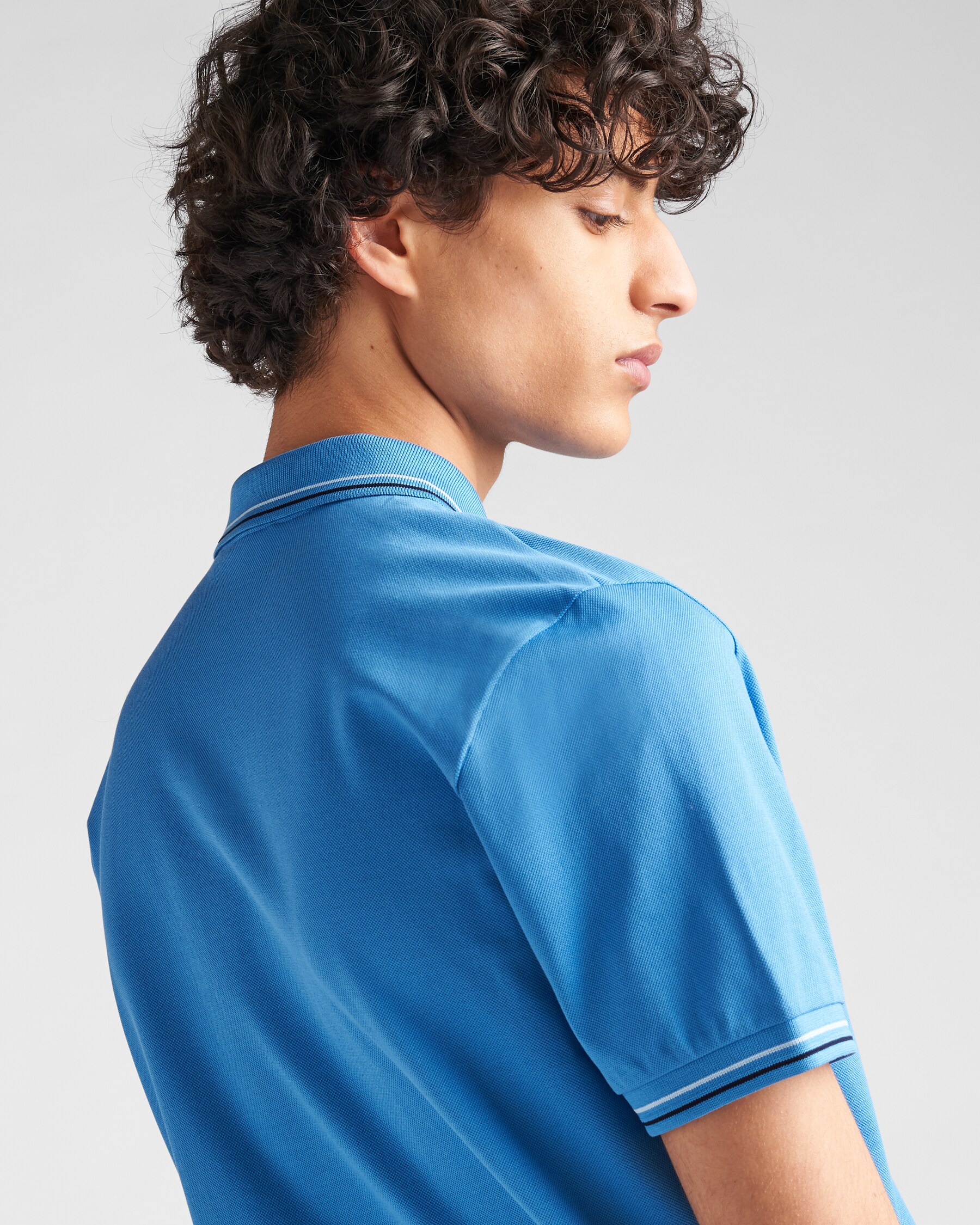 Periwinkle Blue Cotton Piqué Polo Shirt | PRADA