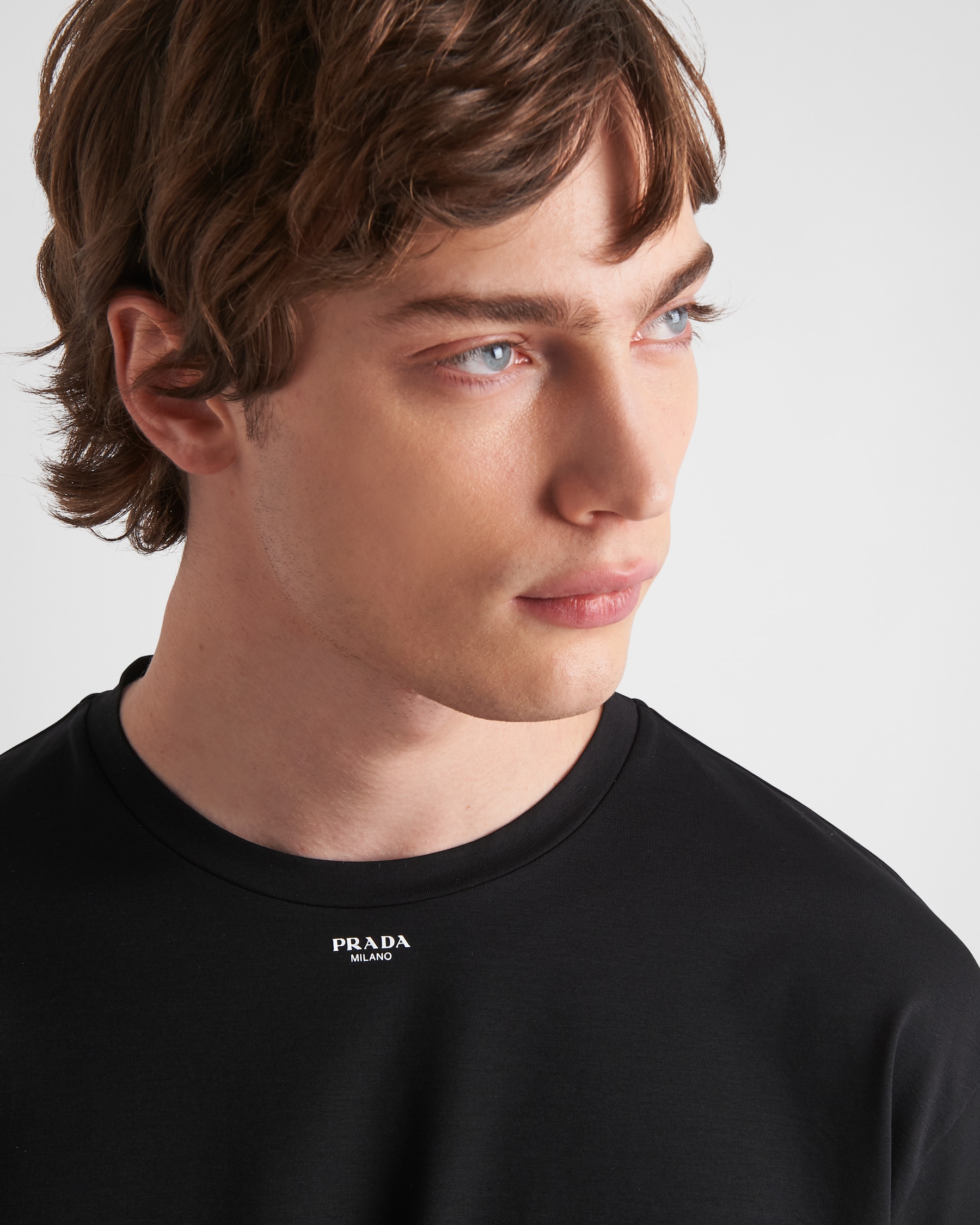 Black Stretch Cotton T-shirt With Logo | PRADA